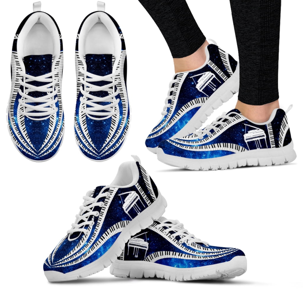 Music Piano Keyboard Pattern Ladies Lightweight Sneakers Mesh Flats ...
