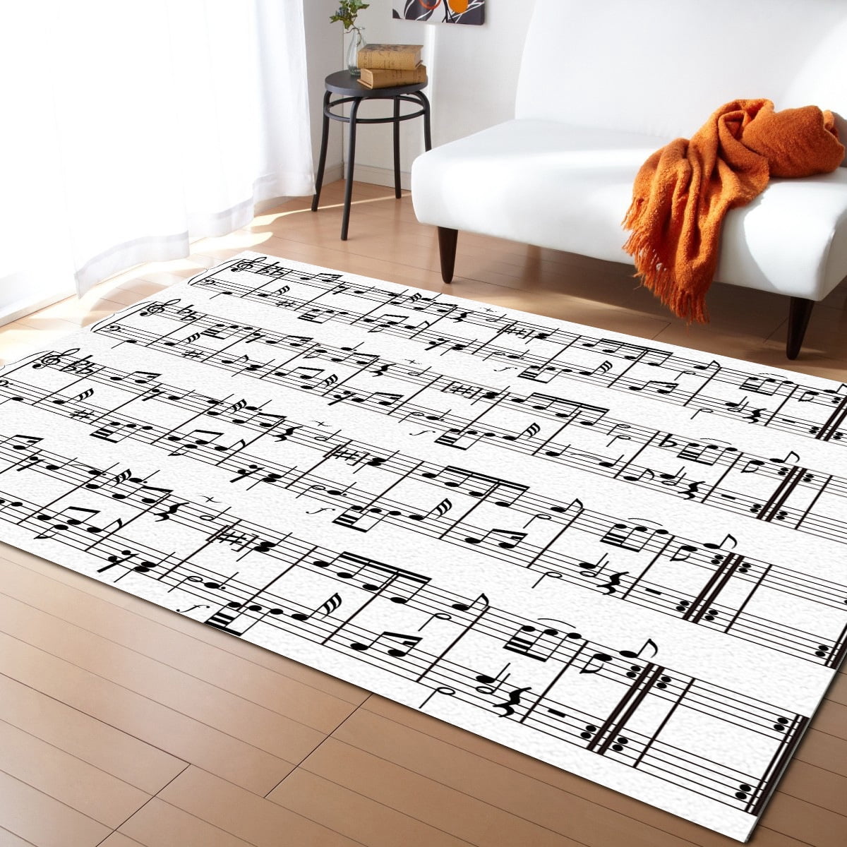 Music Piece Of Staff Art Black And White Octave Living Room Floor Mat ...