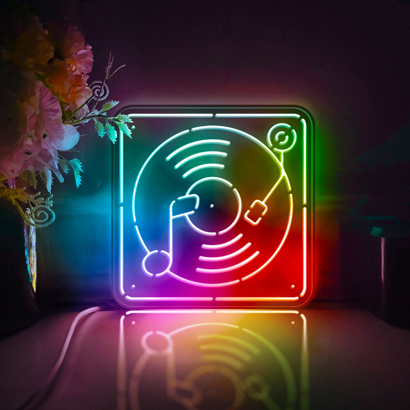 Music Player Turntable Led Light Box, Dimmable Neon-Like Light Signs ...