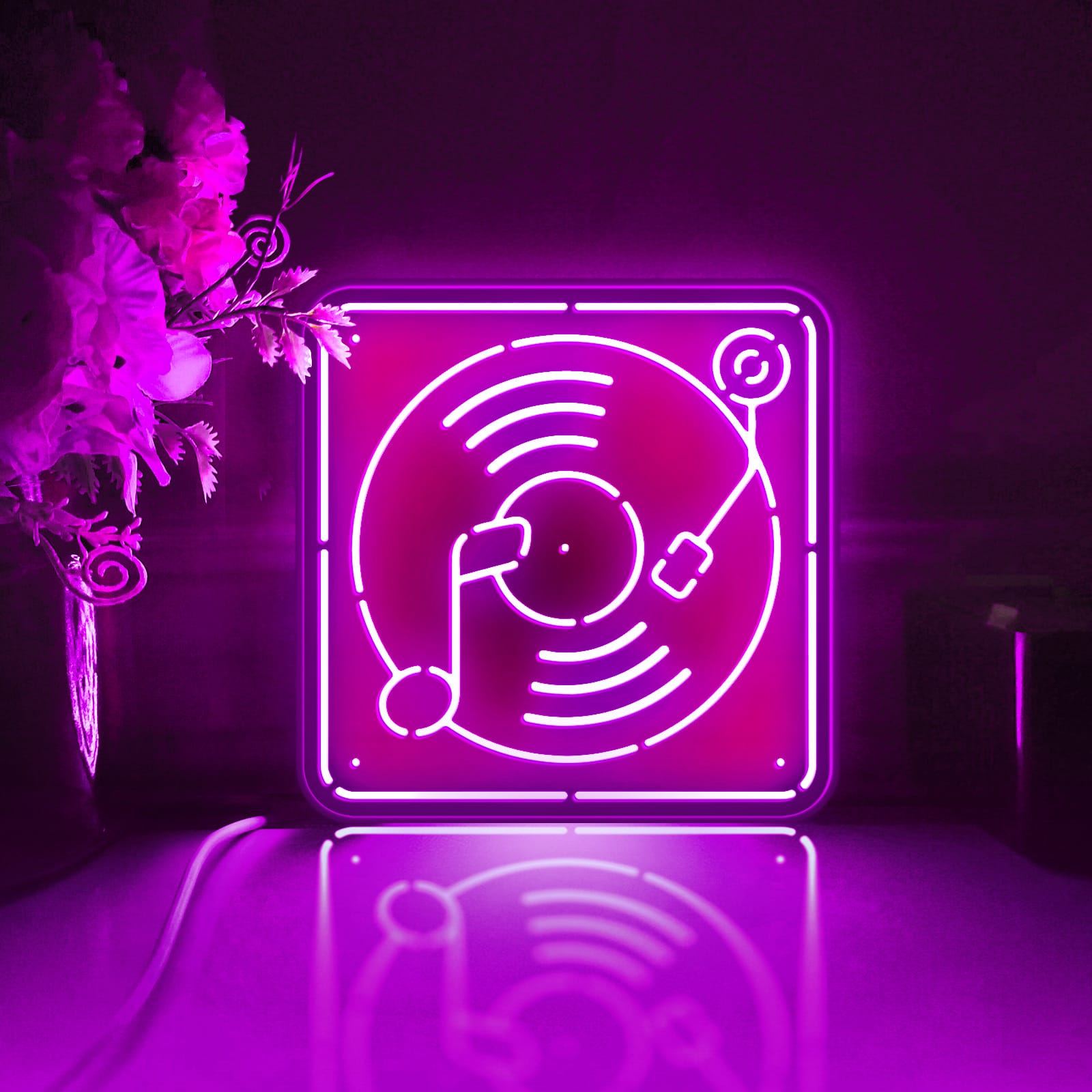 Music Player Turntable Led Light Box, Dimmable Neon-Like Light Signs ...