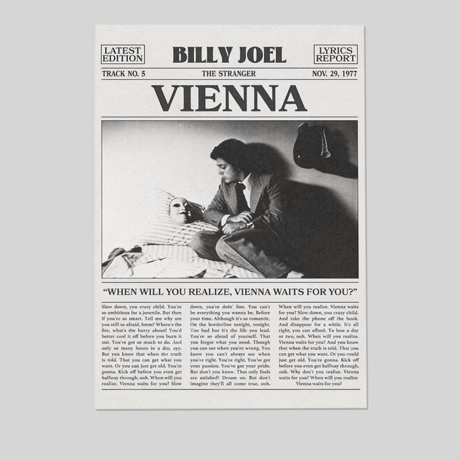 Music Poster - Billy Joel The Stranger Vienna - Retro Newspaper Style ...