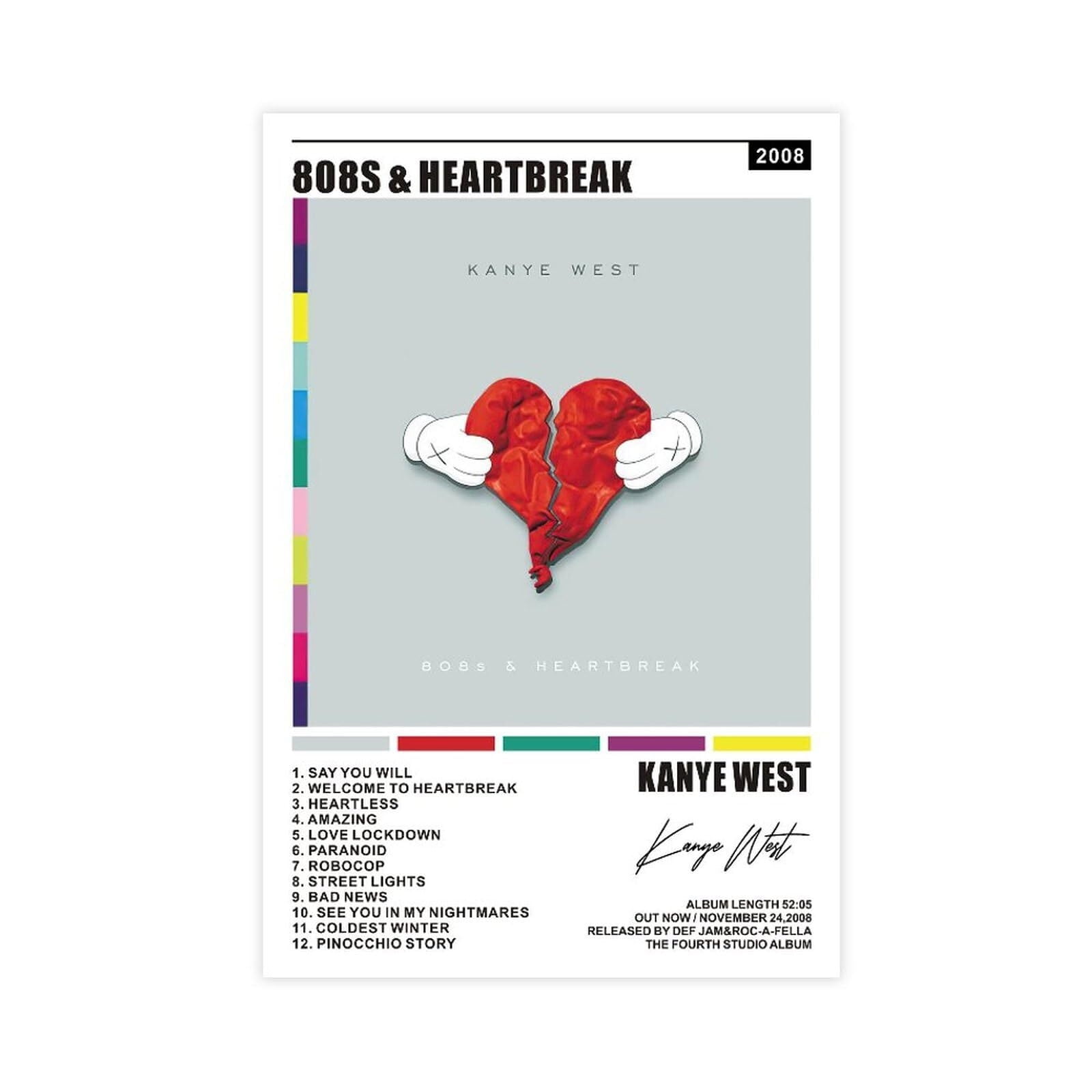 Music Poster Kanye Poster West 808s & Heartbreak Album Cover Canvas ...