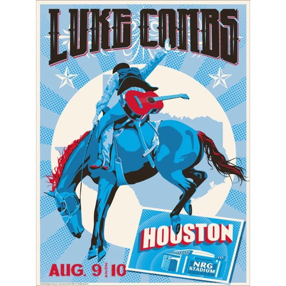 Music Poster Luke Combs Houston Event Poster August 9 and 10 Size 24 ...