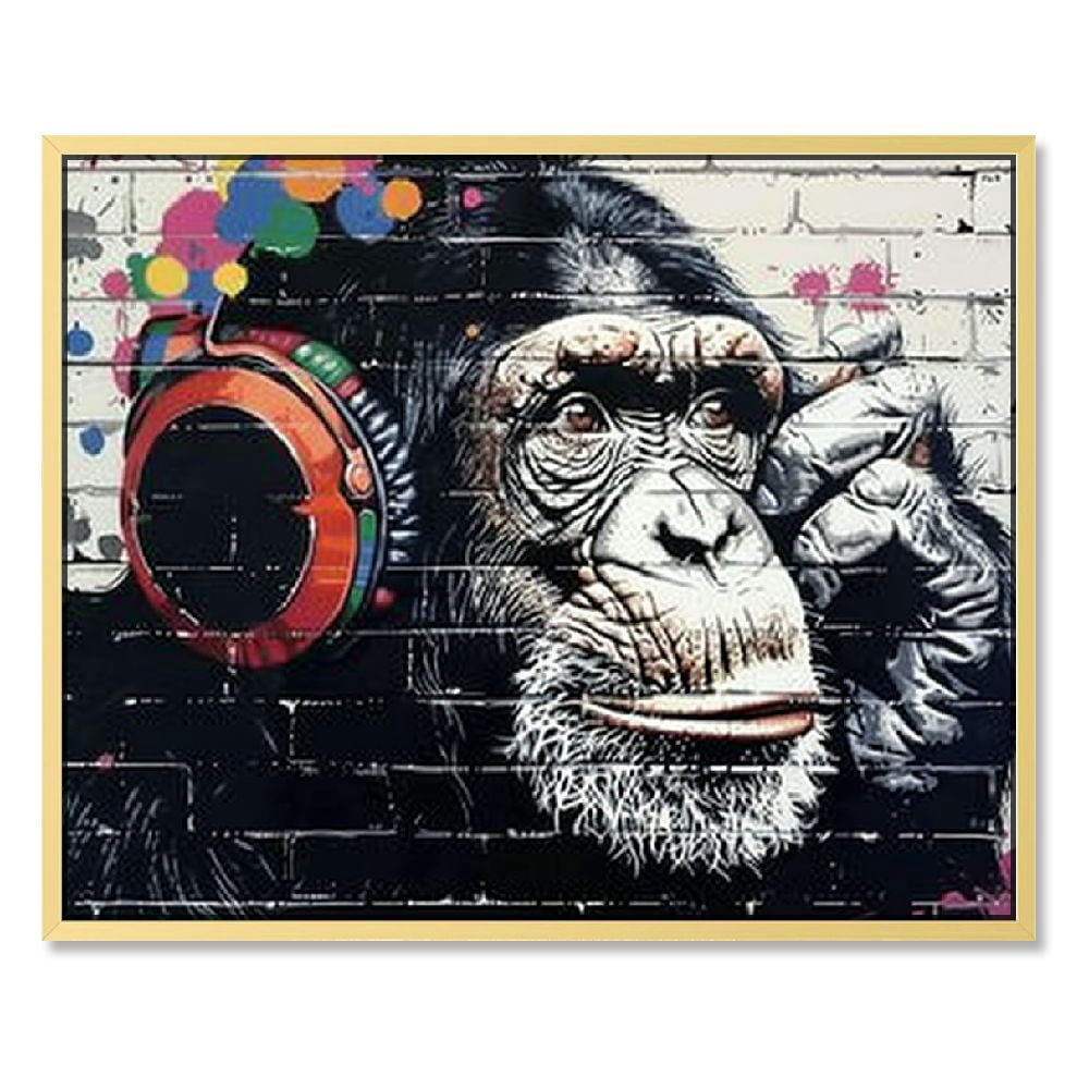Music Poster - Monkey Wearing a Headphones Print - Monkey Art - - Gift ...