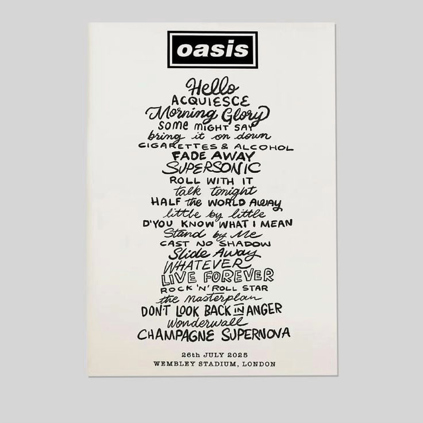 Music Poster- Oasis 2025 Wembley Stadium Setlist - Oasis Comeback Tour 2025 Poster - Vintage ...