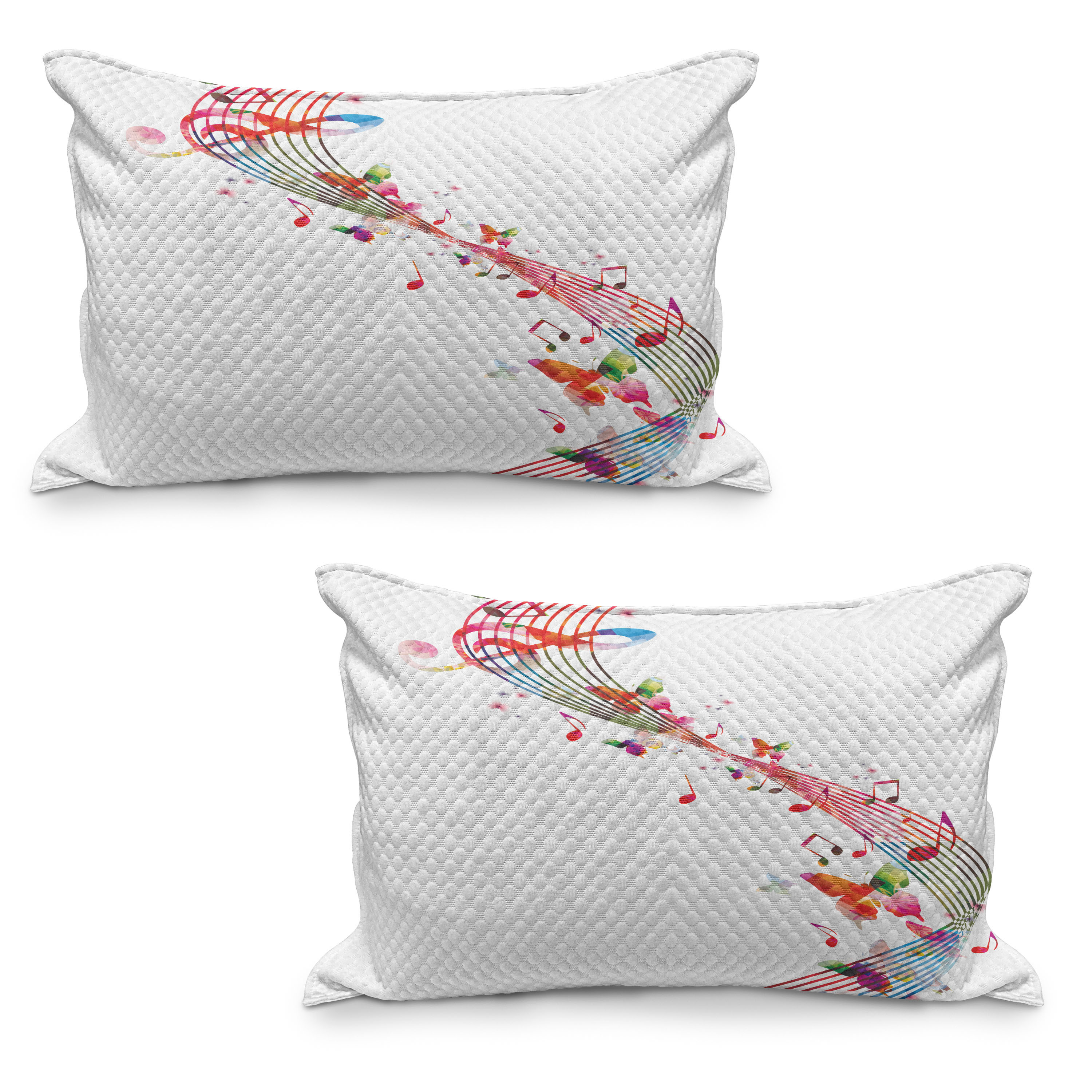 Music Quilted Pillowcover Set of 2, Colorful Art with Musical Notes and ...