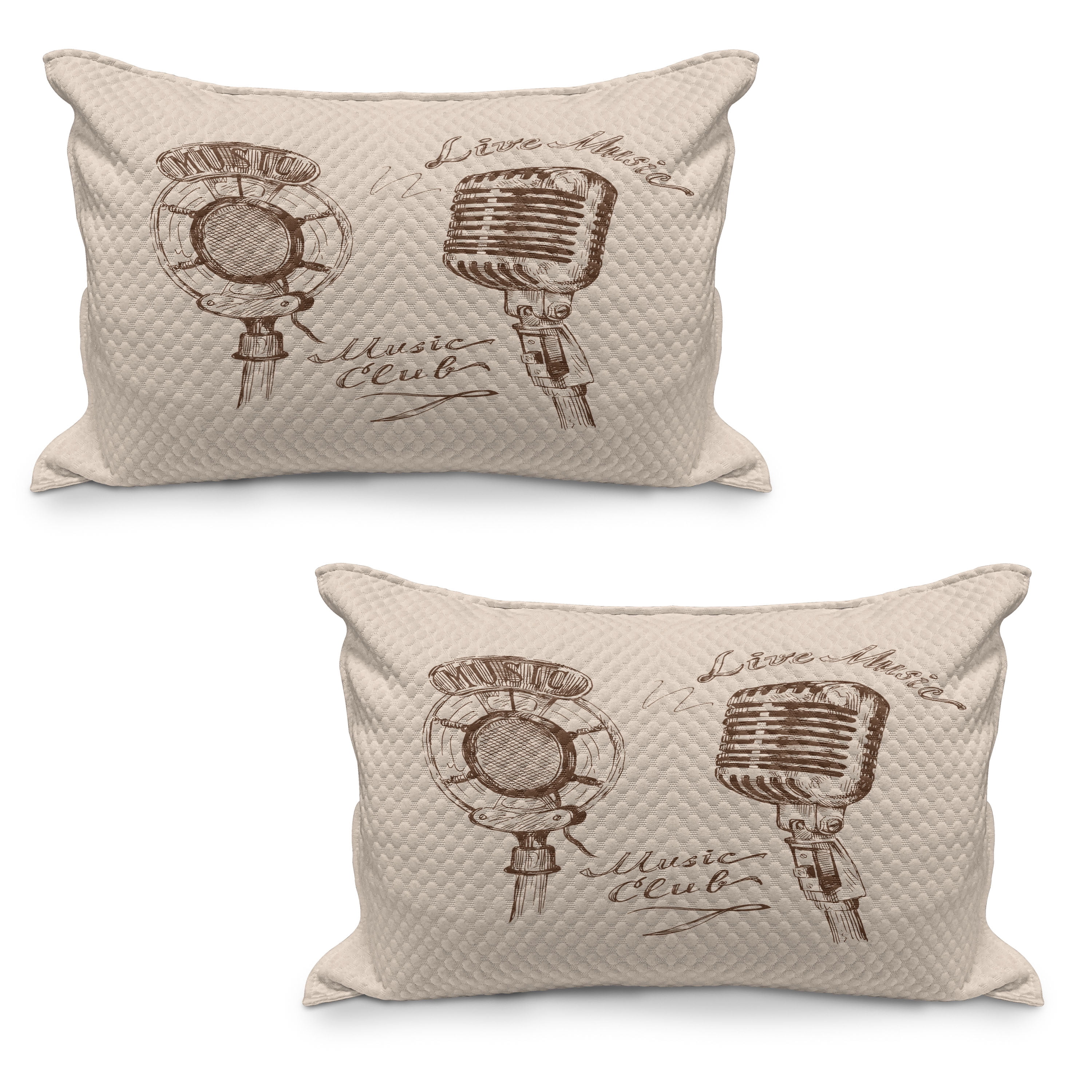 Music Quilted Pillowcover Set of 2, Old Fashioned Doodles Waves and ...