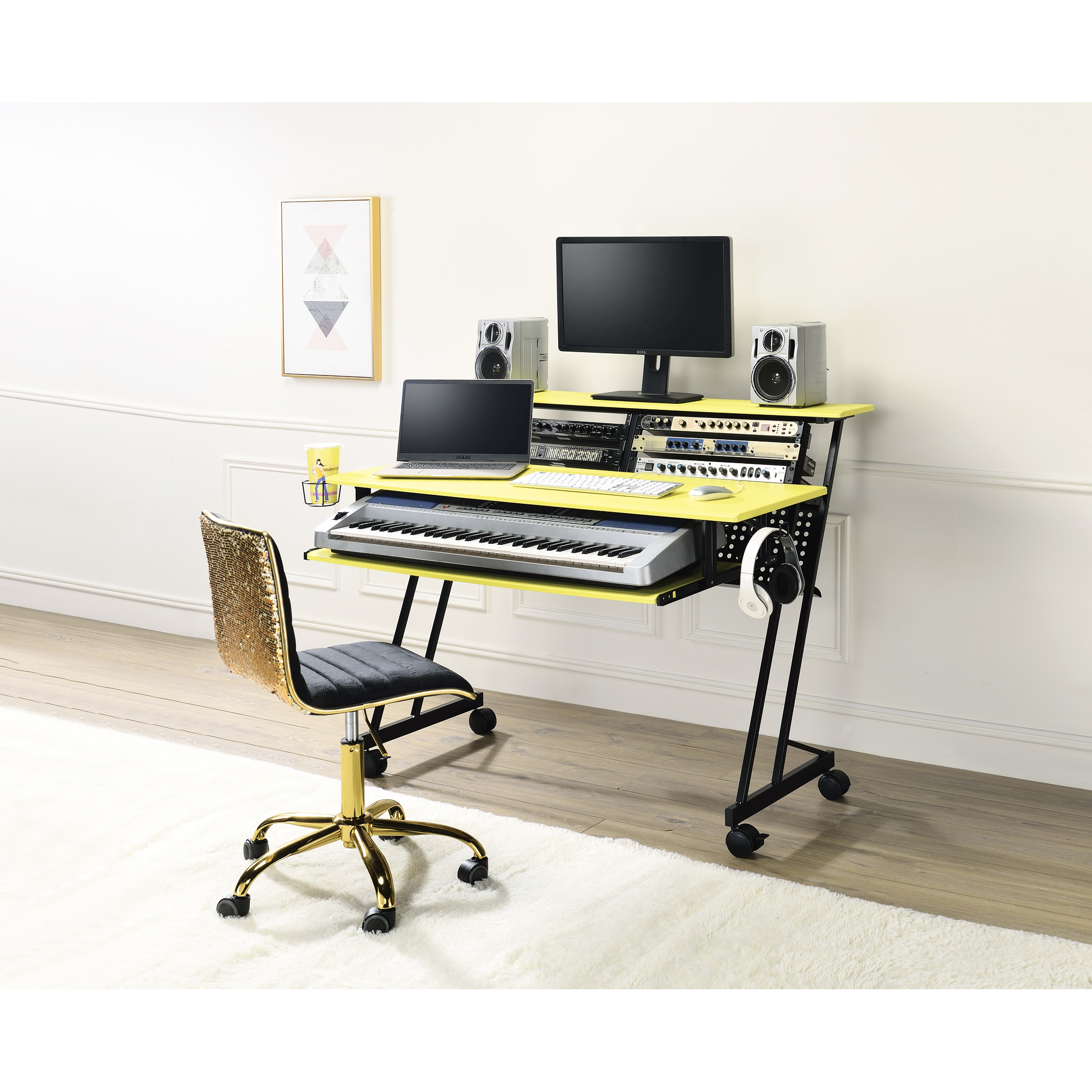Music Recording Professional Writing Desk Yellow & Black, 47"l X 18"d ...