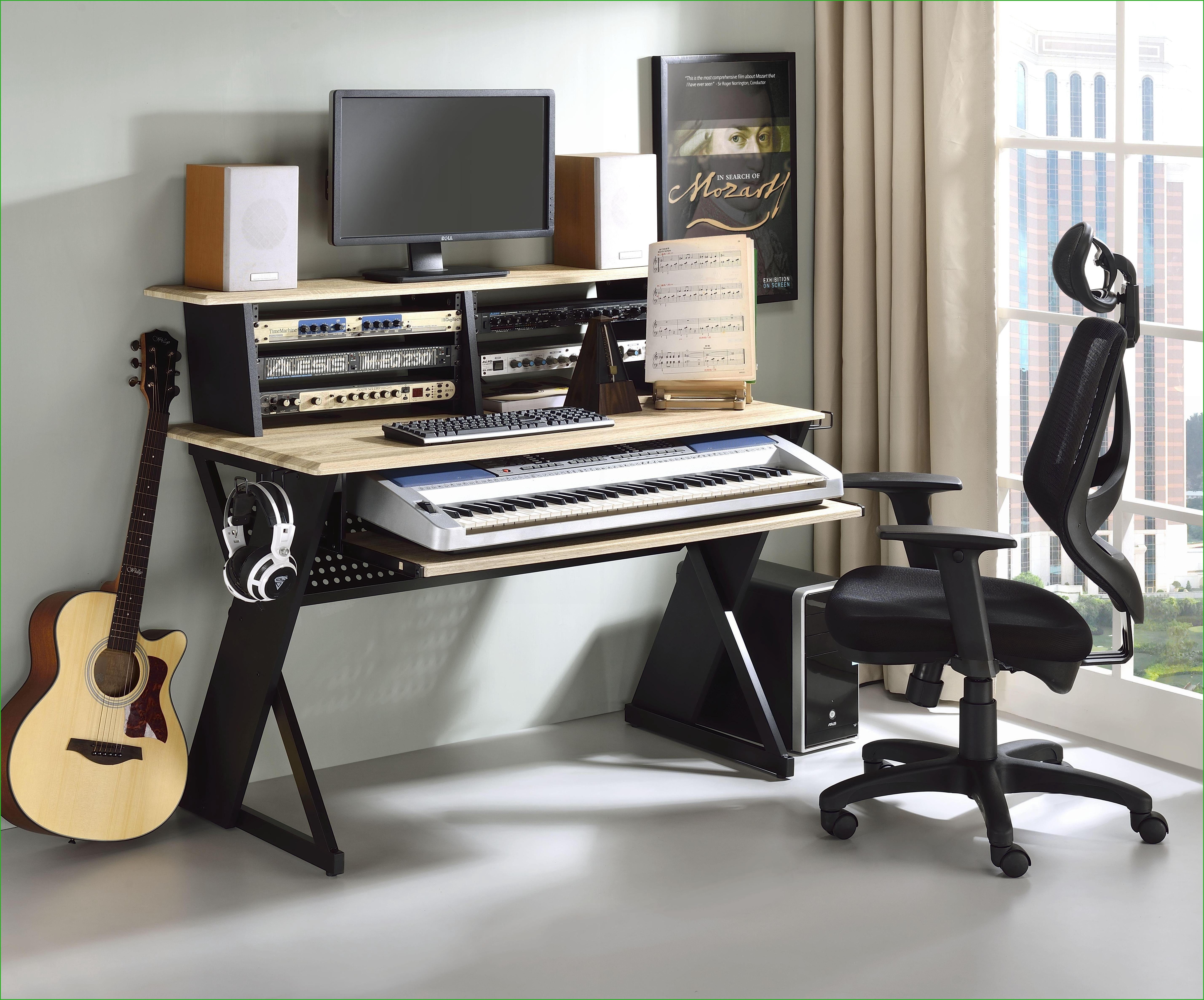 Music Recording Studio Desk, Modern Natural Oak Finish with Keyboard ...