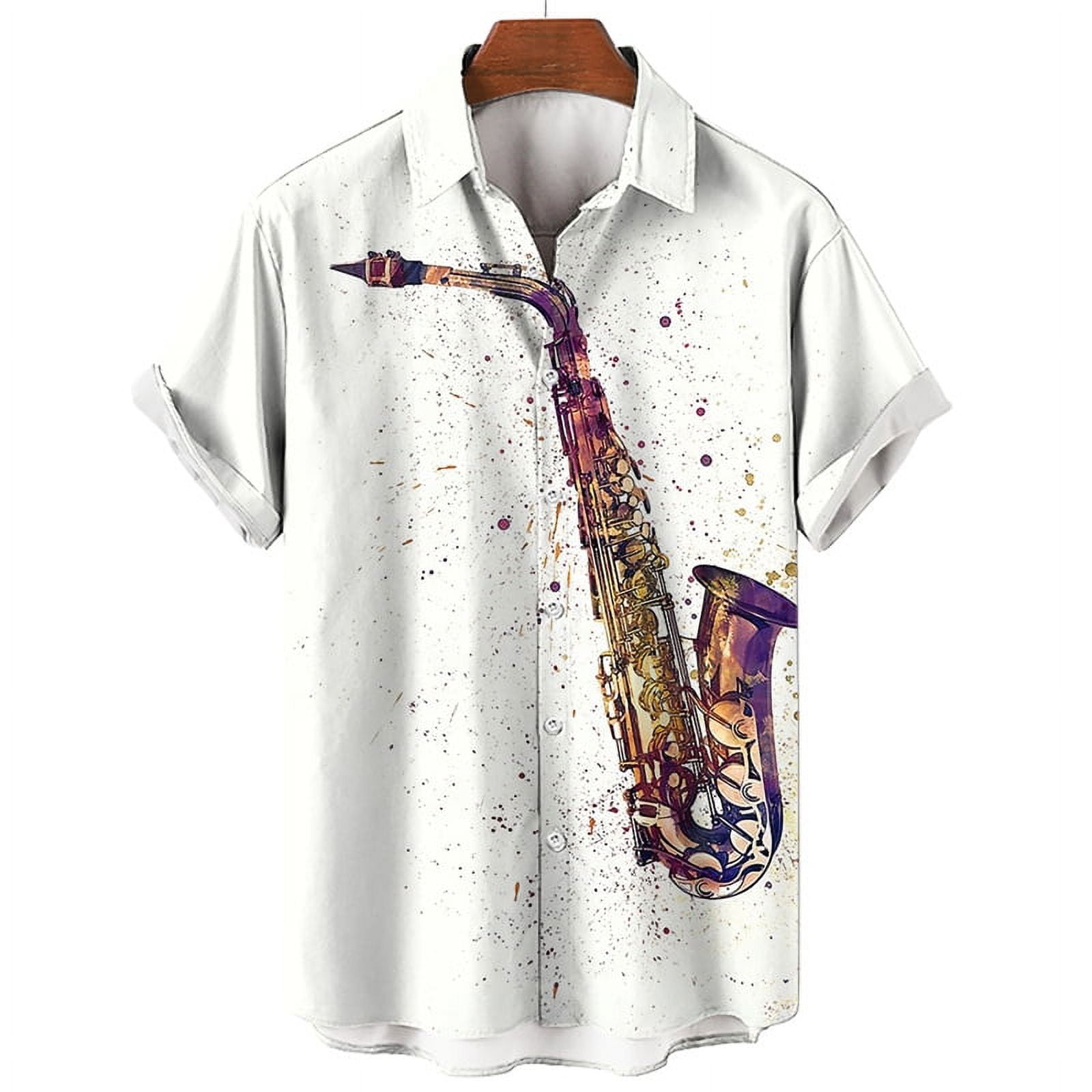 Music Saxoph Men Hawaiian Shirt 3d Print Music Score Guitar Short ...