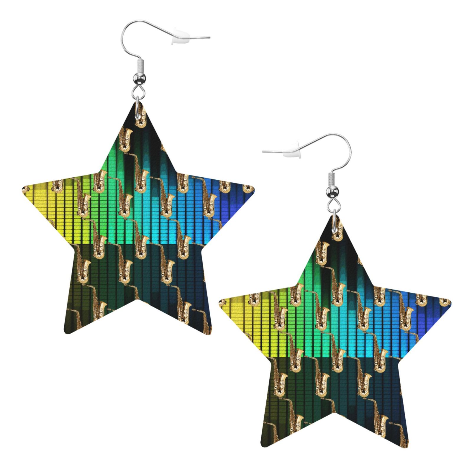 Music Saxophone Musical Instruments Star Faux Leather Dangle Drop ...