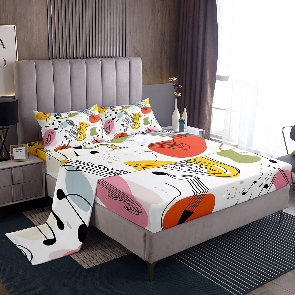 Music Sheet Set Watercolor Geometry Saxophone Twin Sheets Colorful ...