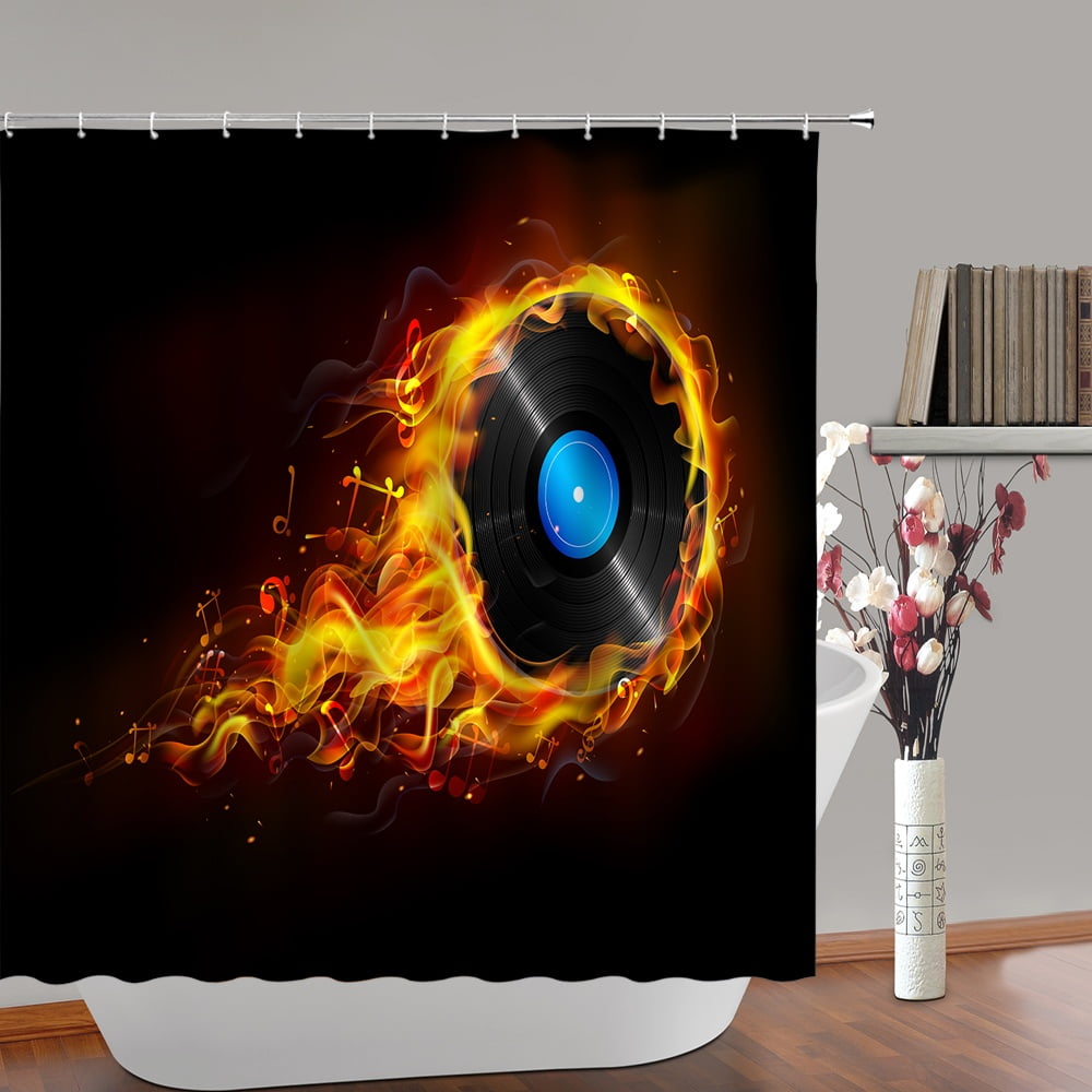 Music Shower Curtain Guitar Musical Notes Black White Piano Key Record ...