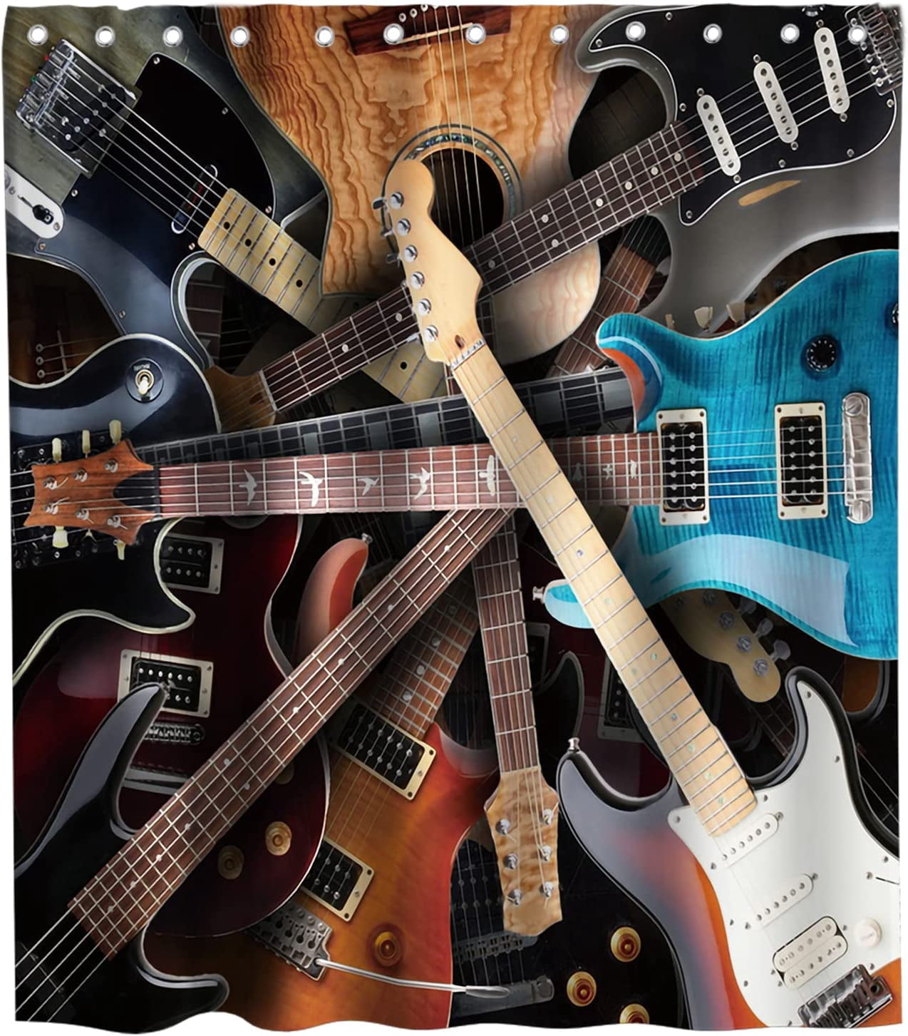 Music Shower Curtain Instruments Kinds of Guitar Musical Theme Fabric ...