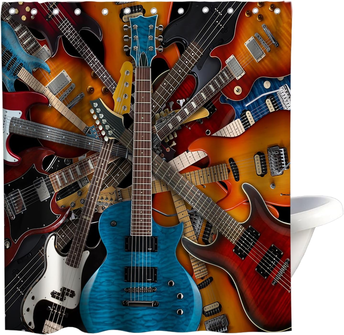 Music Shower Curtain Instruments Kinds of Guitar Musical Theme Fabric ...
