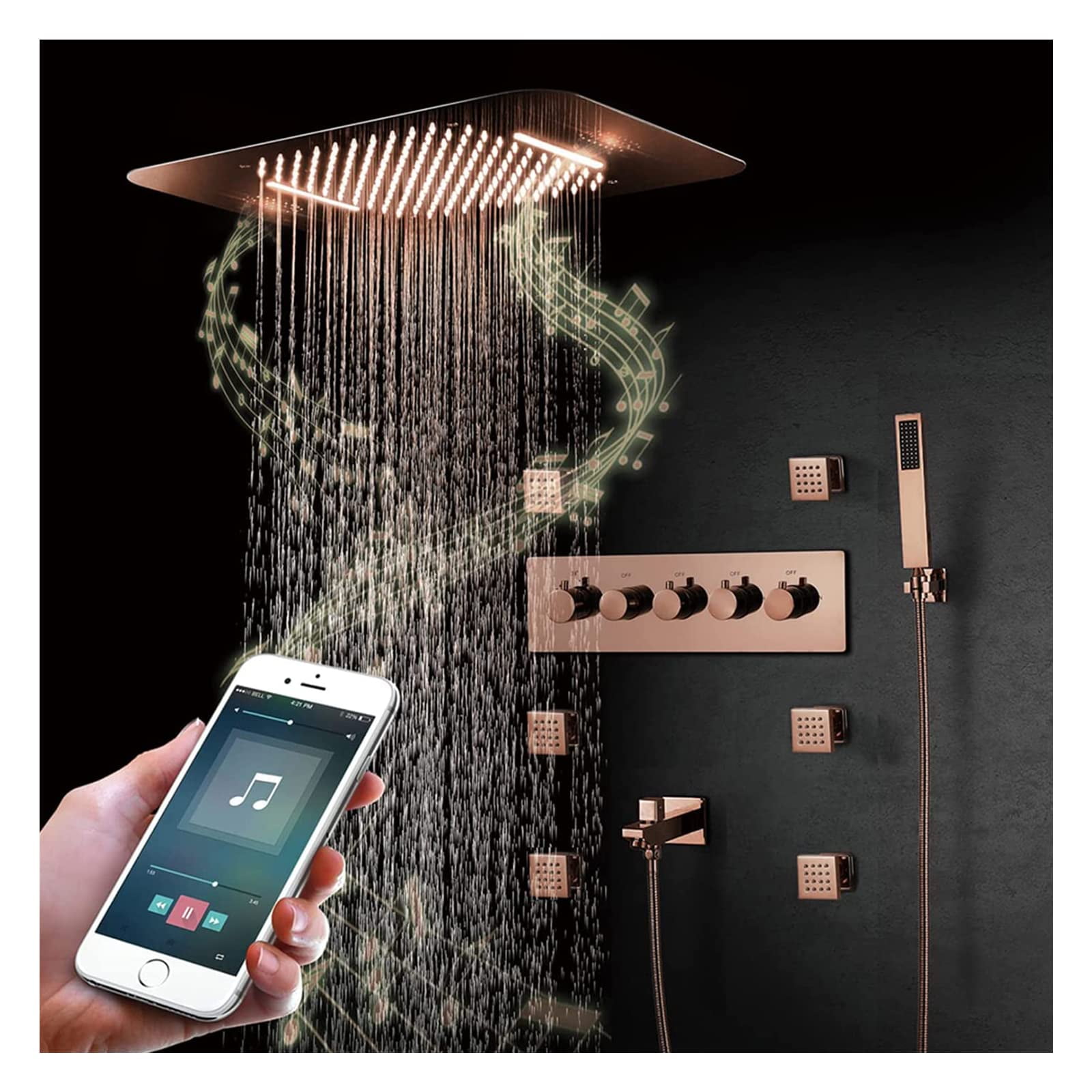 Music Shower System 64 Colors LED Shower Combo Set Thermostatic ...