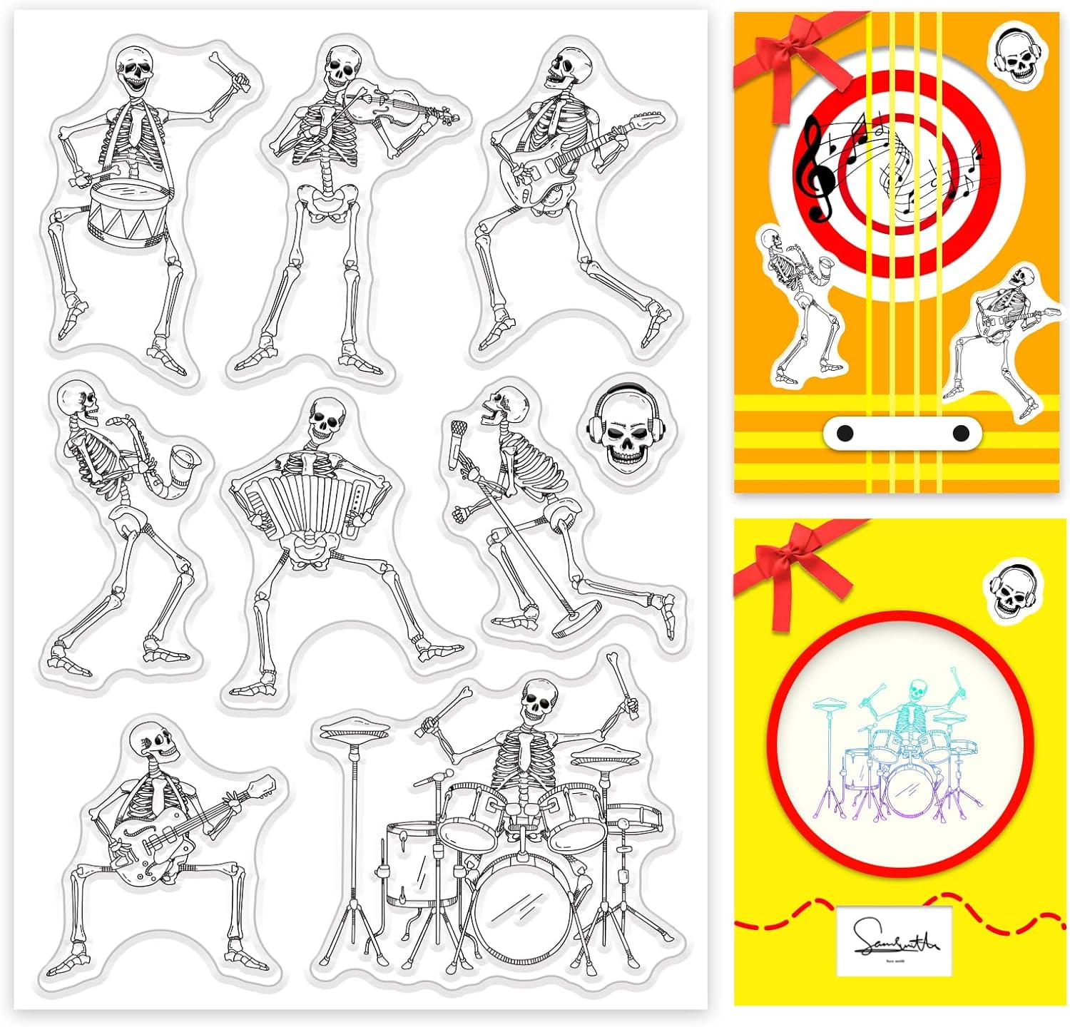 DIY Music Skull Skeleton Clear Rubber Stamps Halloween Rock Silicone ...