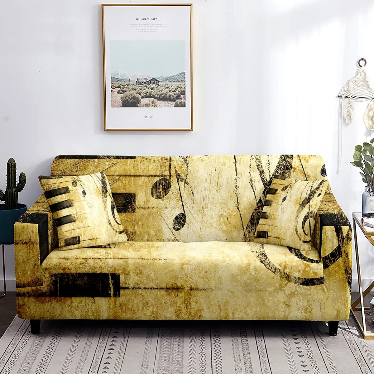 Music Sofa Cover Colorful Artwork Music Notes Clef Signs All-Wrapped ...