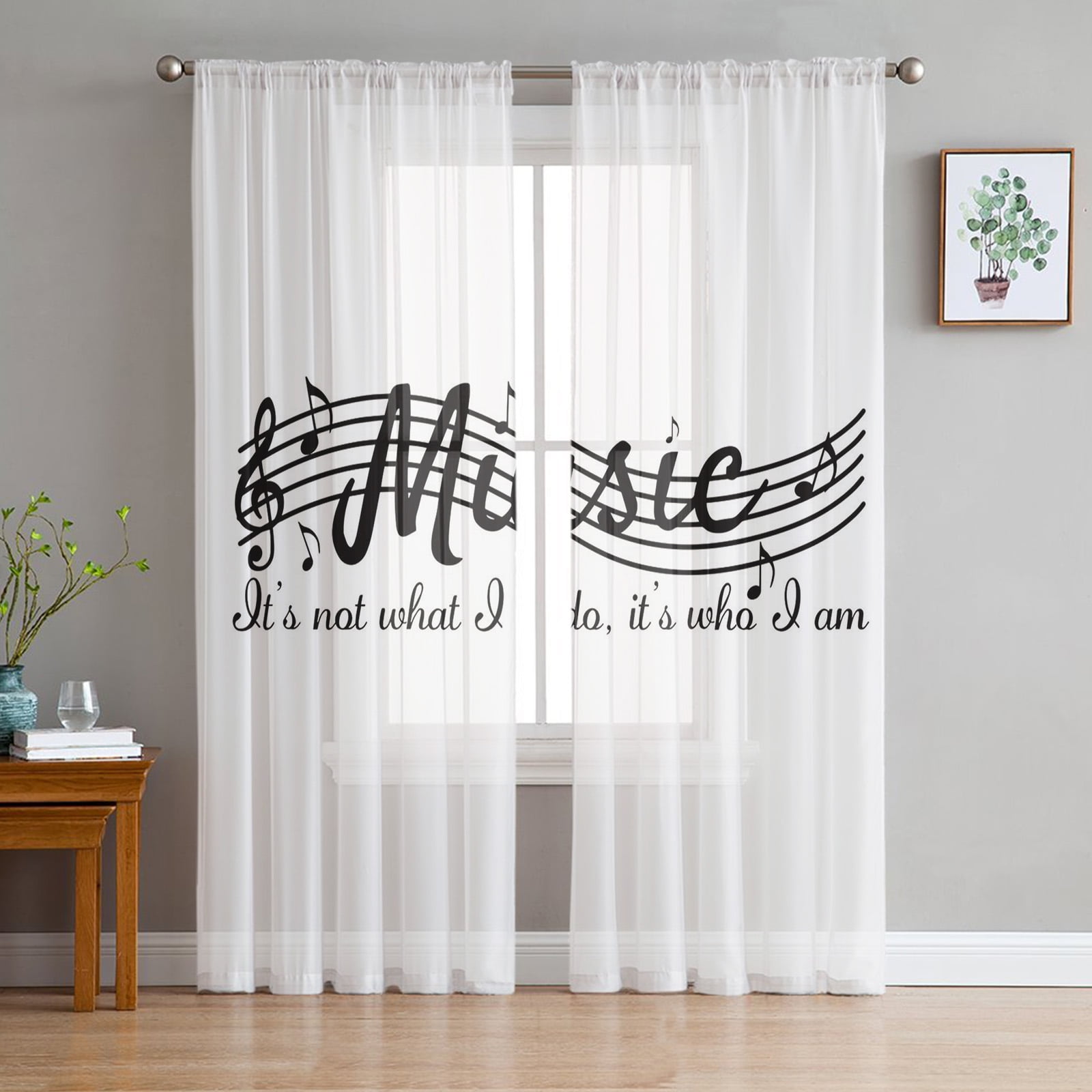 Music Stave Black And White Simple Note Sheer Curtains for Living Room ...