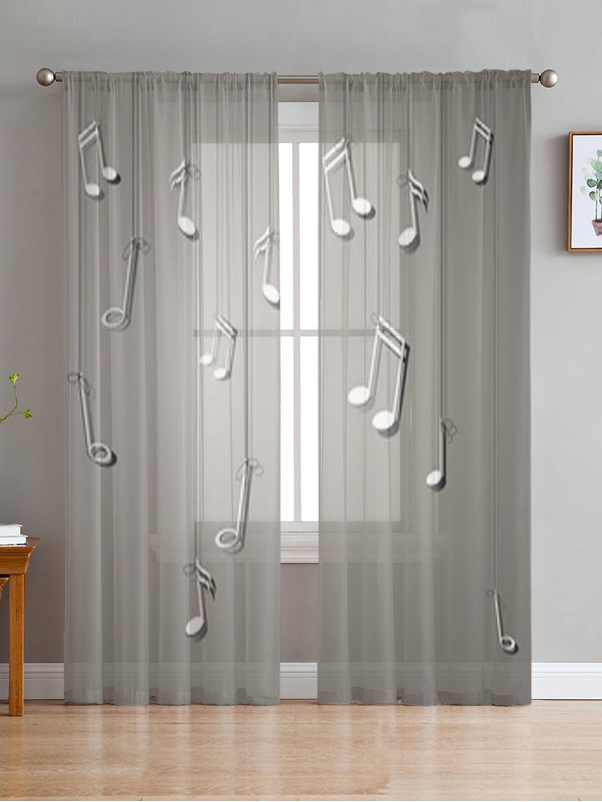 Music Stave Black And White Simple Note Sheer Curtains for Living Room ...