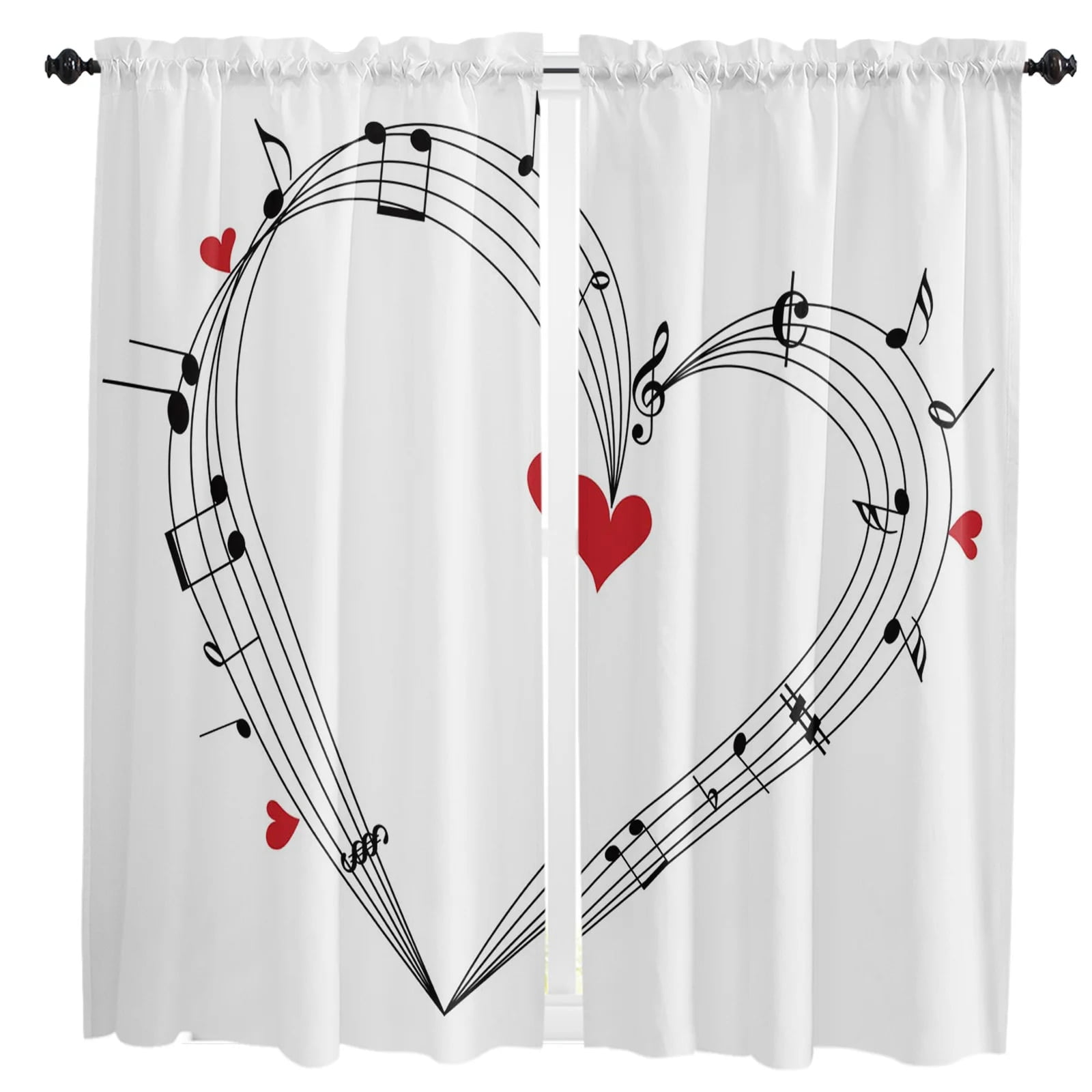 Music Symbol Red Heart Musical Note Curtain For Living Room Kids ...