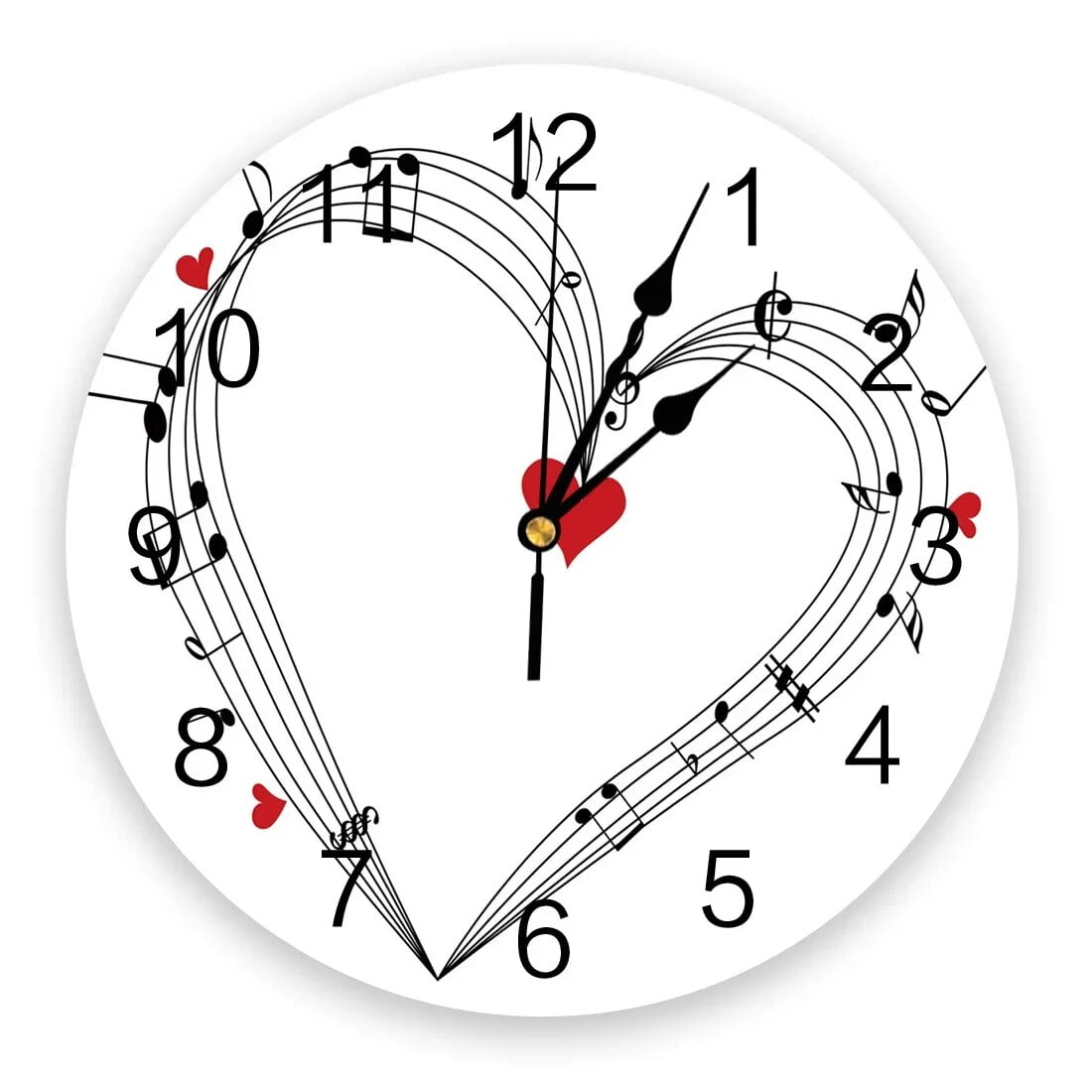 Music Symbol Red Heart Musical Note Round Wall Clock Hanging Silent ...