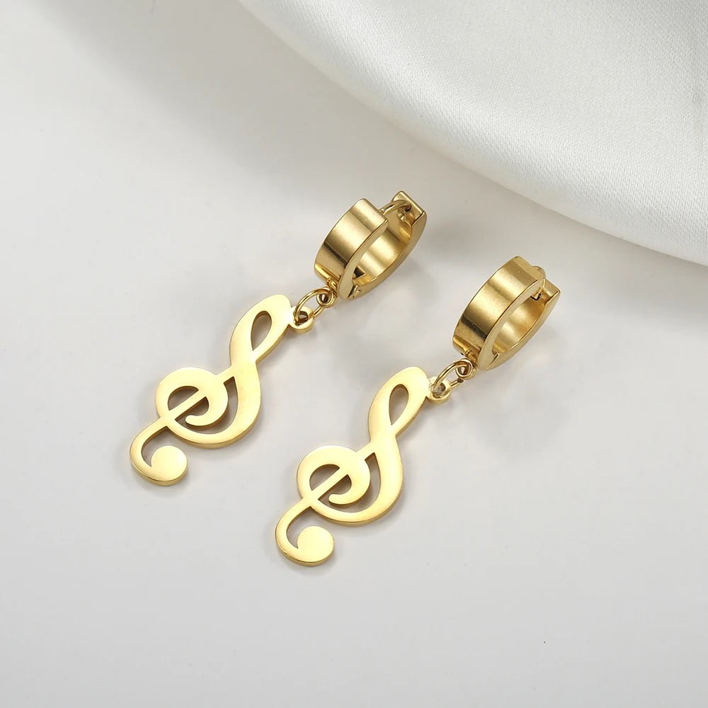 Music Symbol Treble Clef Note Dangle 14K Yellow Gold Earrings Women ...