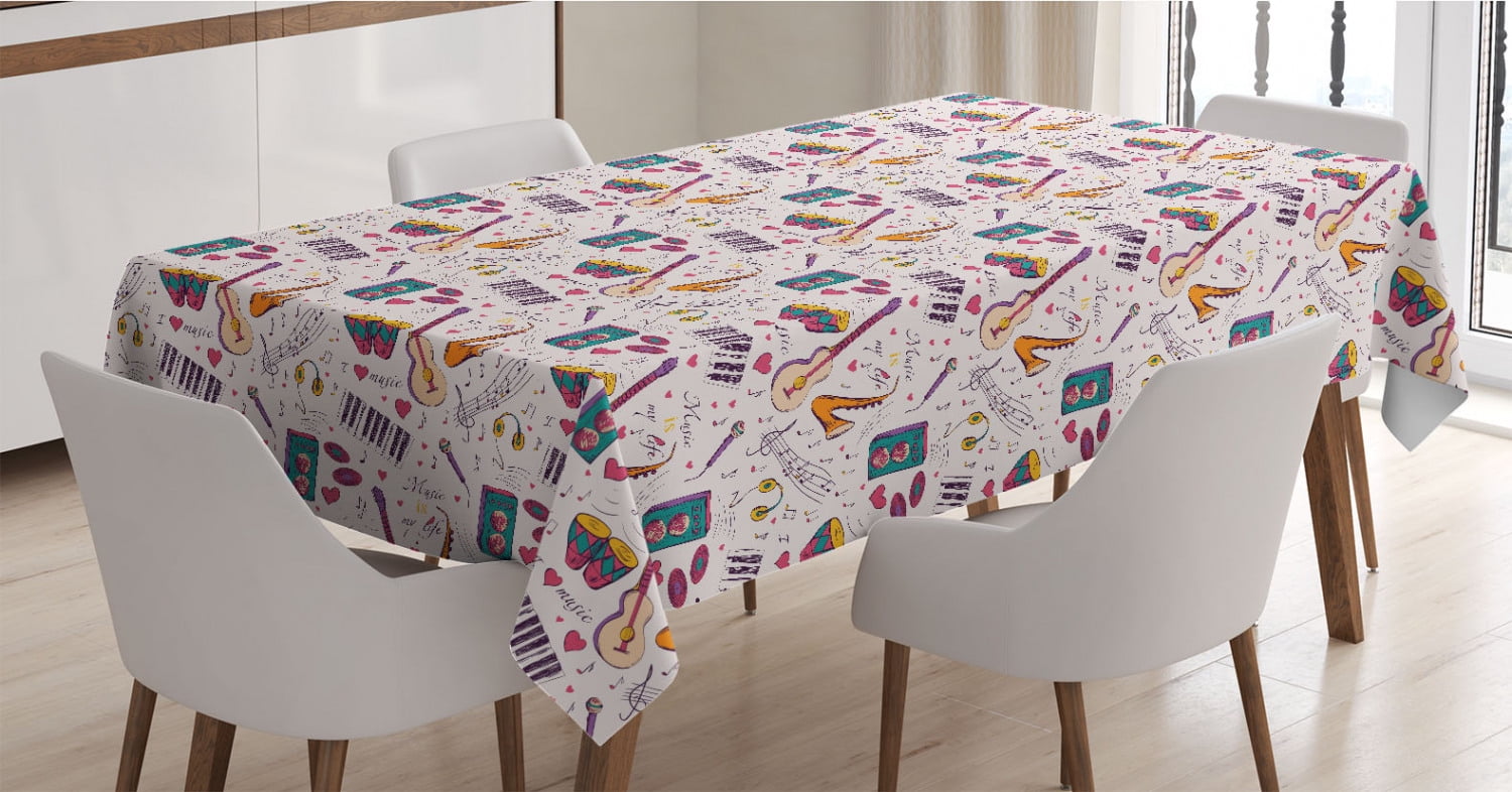 Music Tablecloth, Instruments Drums Speakers Keyboard Headphones ...