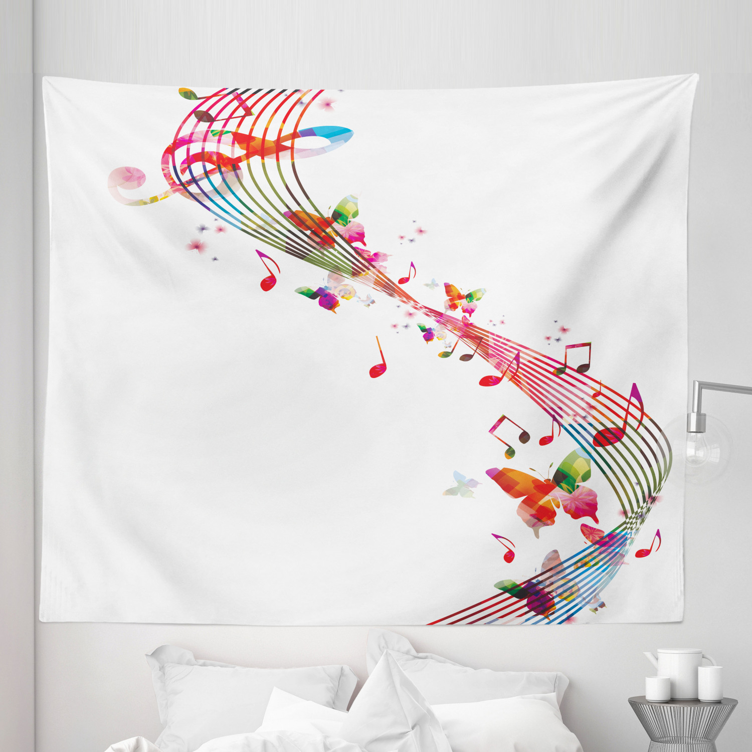 Music Tapestry, Colorful Art with Musical Notes and Butterflies ...
