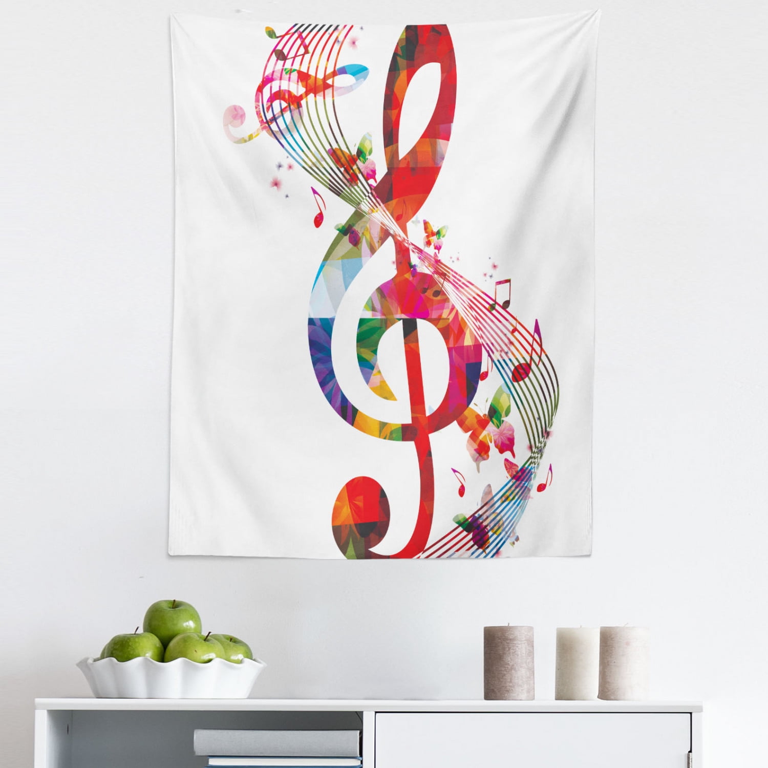 Music Tapestry, Fantasy Theme Musical Notes Rhythm Song Ornamental in ...