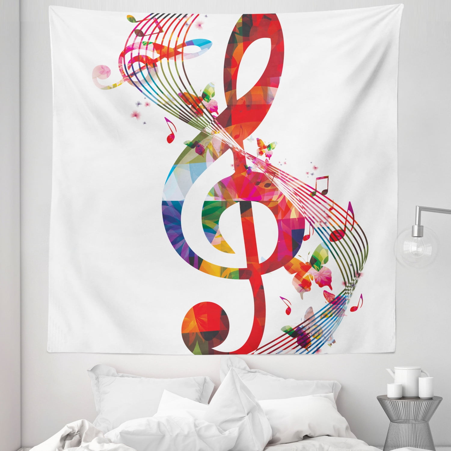Music Tapestry, Fantasy Theme Musical Notes Rhythm Song Ornamental in ...