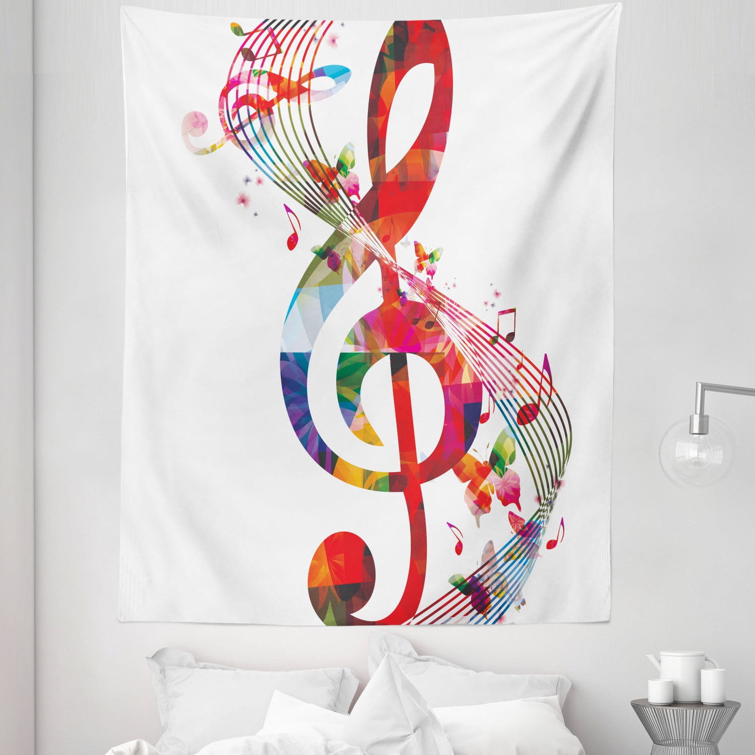 Music Tapestry, Fantasy Theme Musical Notes Rhythm Song Ornamental in ...