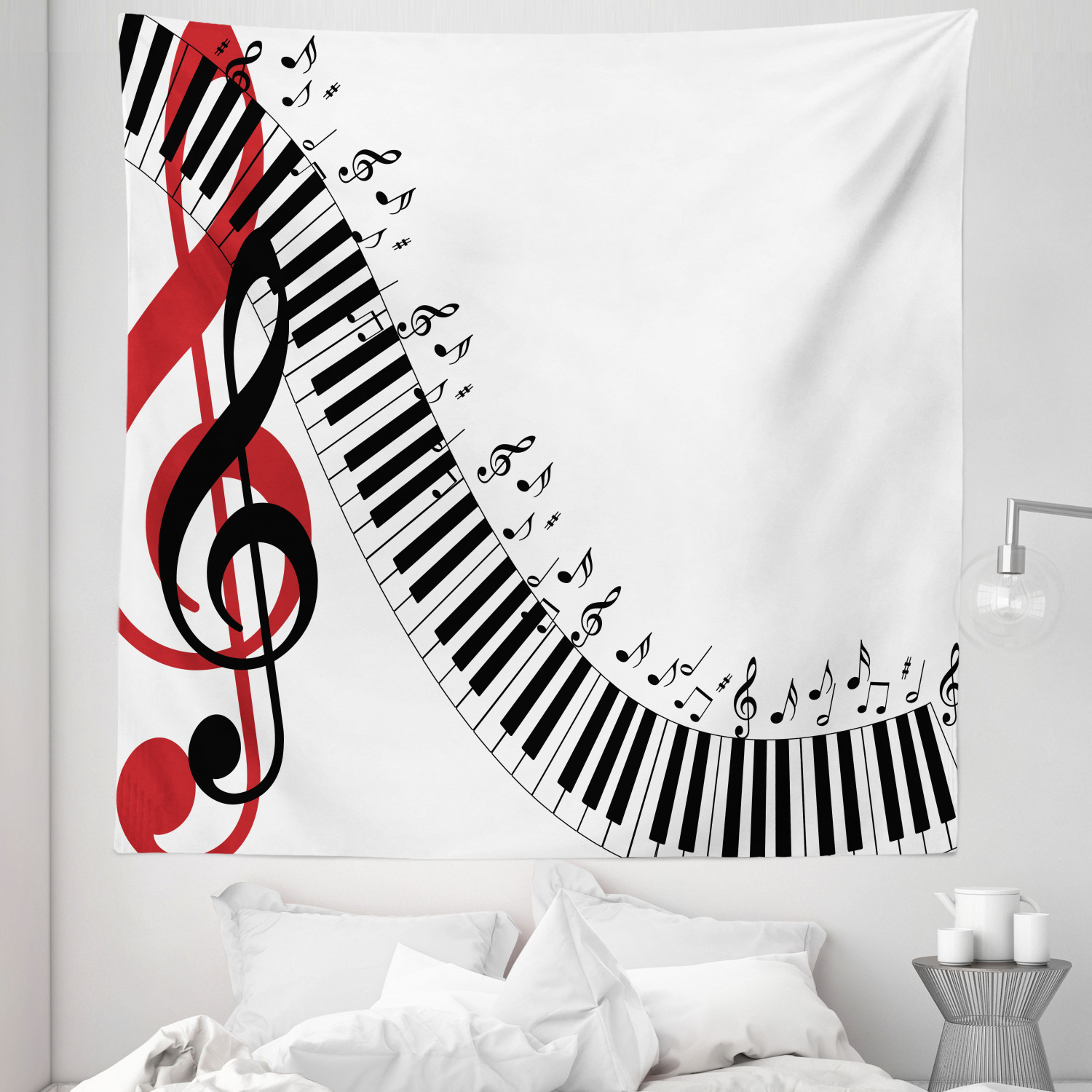 Music Tapestry, Treble Clef Abstract Theme Motif Pattern on Plain ...