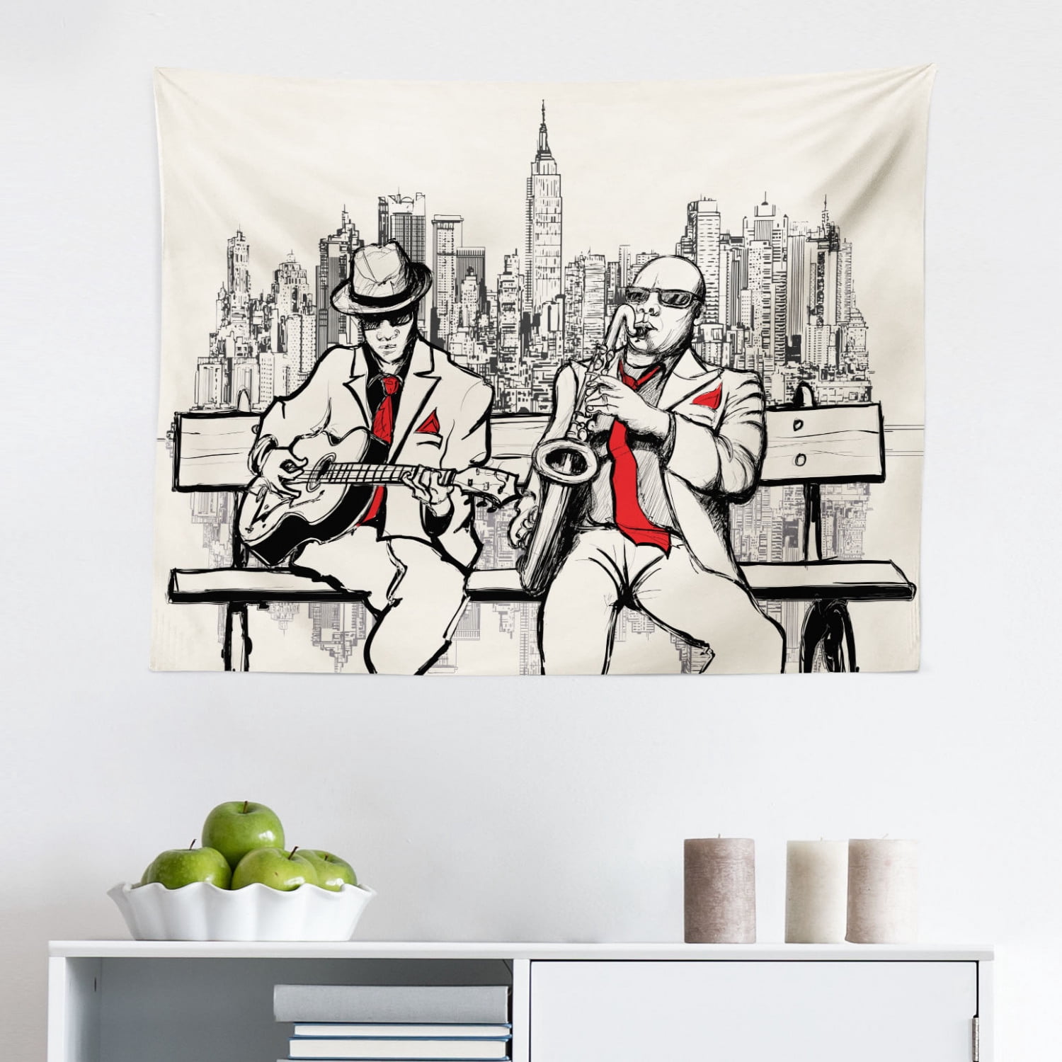 Music Tapestry, Vibrant Colored Jazz Band Instruments Modern ...