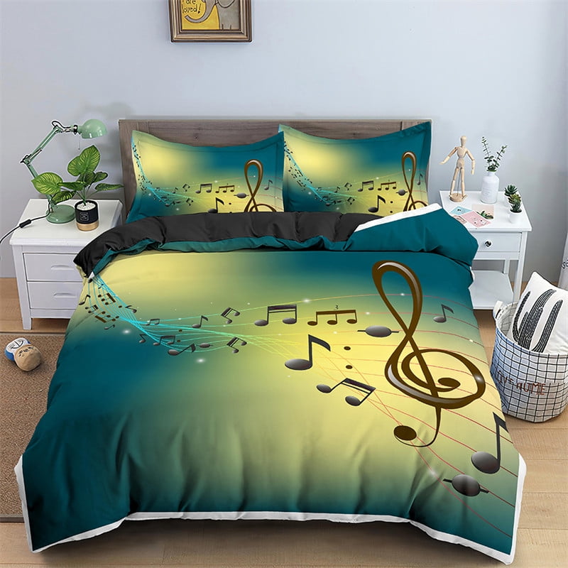 Music Theme Duvet Cover Microfiber Musical Symbols Comforter Cover ...