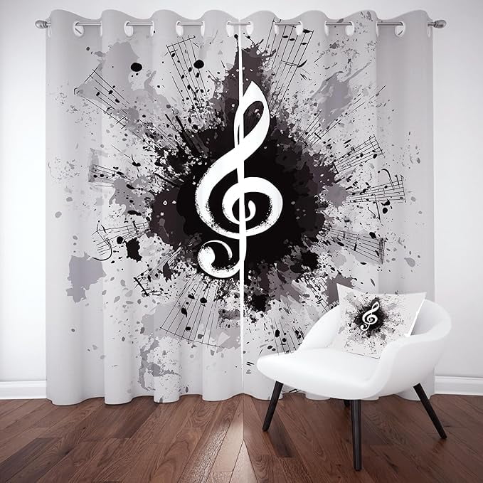 Music Theme Musical Notes Blackout Curtains For Bedroom, Clef Sheet ...