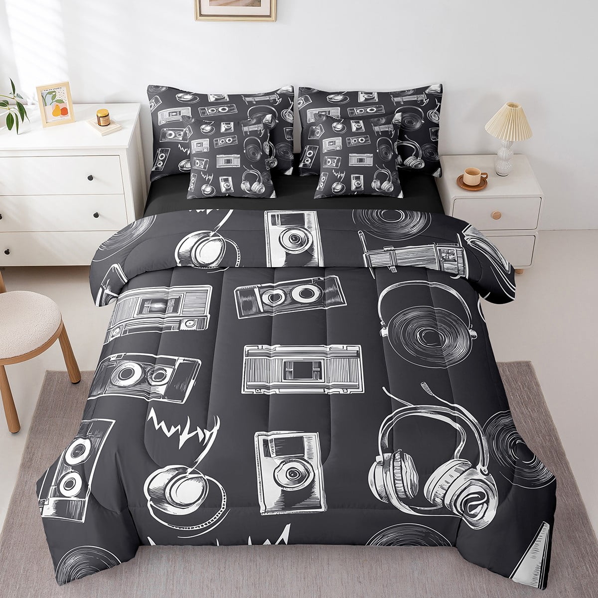 Music Themed Bed in a Bag Queen Comforter Set 7 Piece,Headphones ...