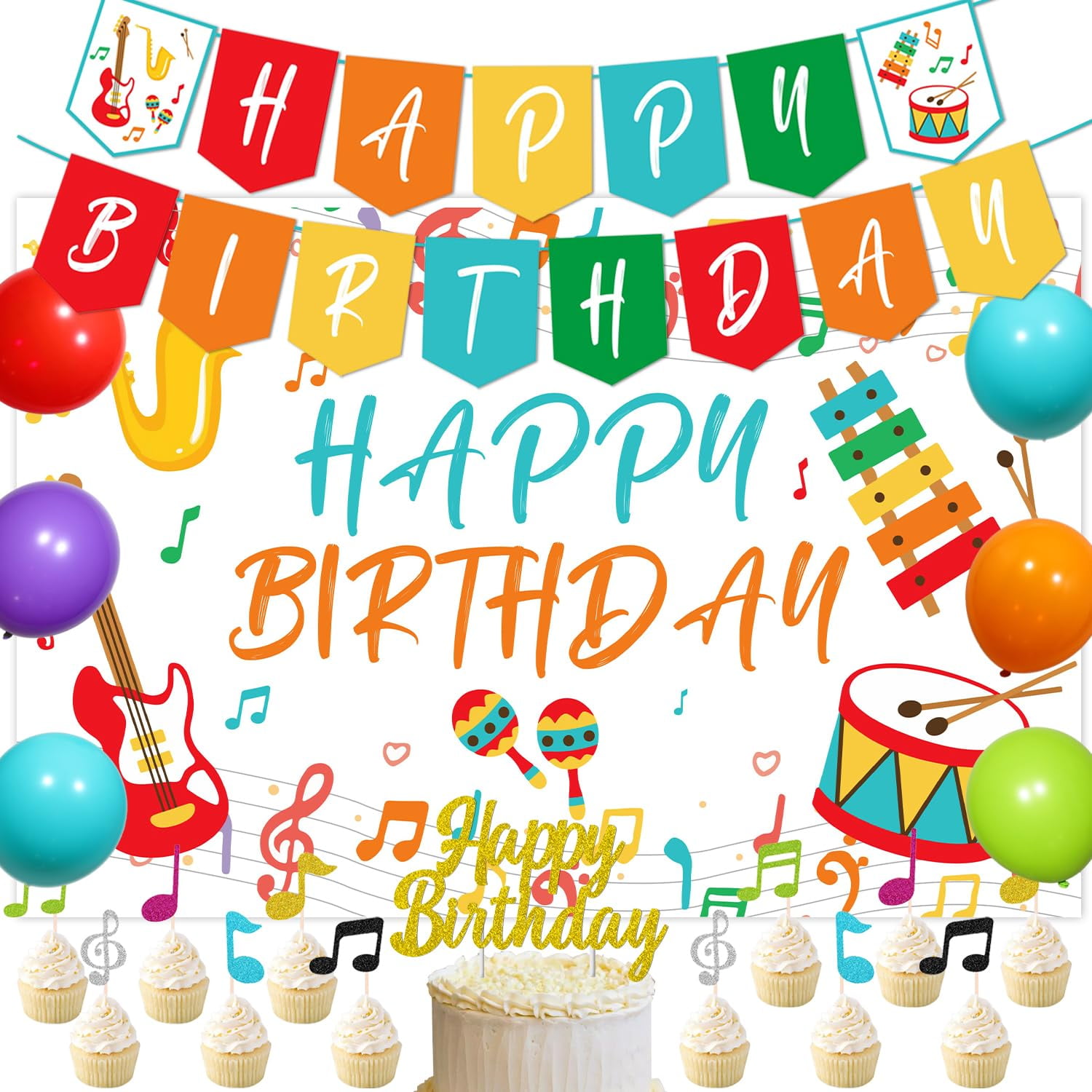 Music Themed Birthday Party Decorations Colorful Musical Instrument ...