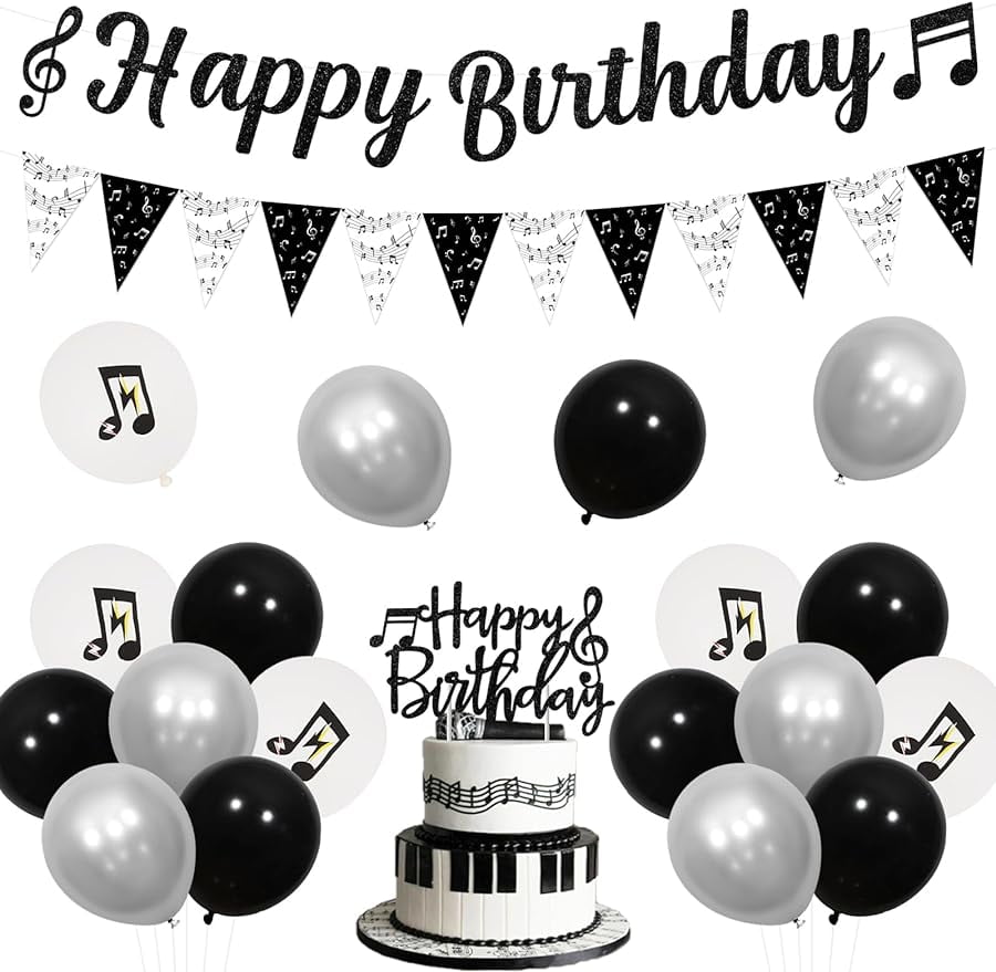 Music Themed Birthday Party Decorations, Music Happy Birthday Banner ...