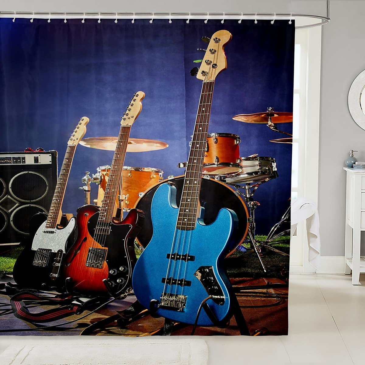 Music Themed Guitar Fabric Shower Curtain Rock Music Drum Kit Decor ...