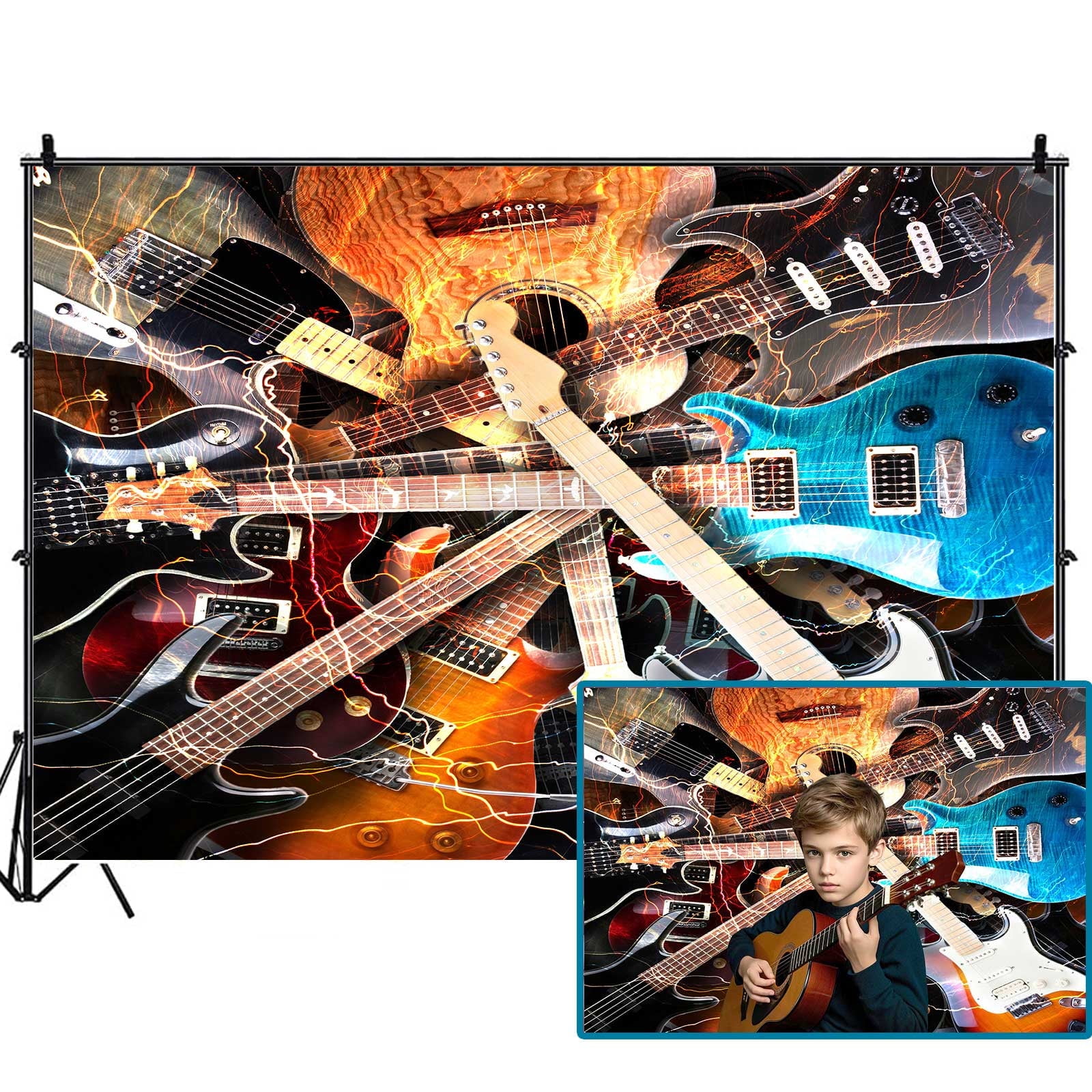 Music Themed Party Backdrops for Photoshoot, Rock and Roll Guitar Men ...