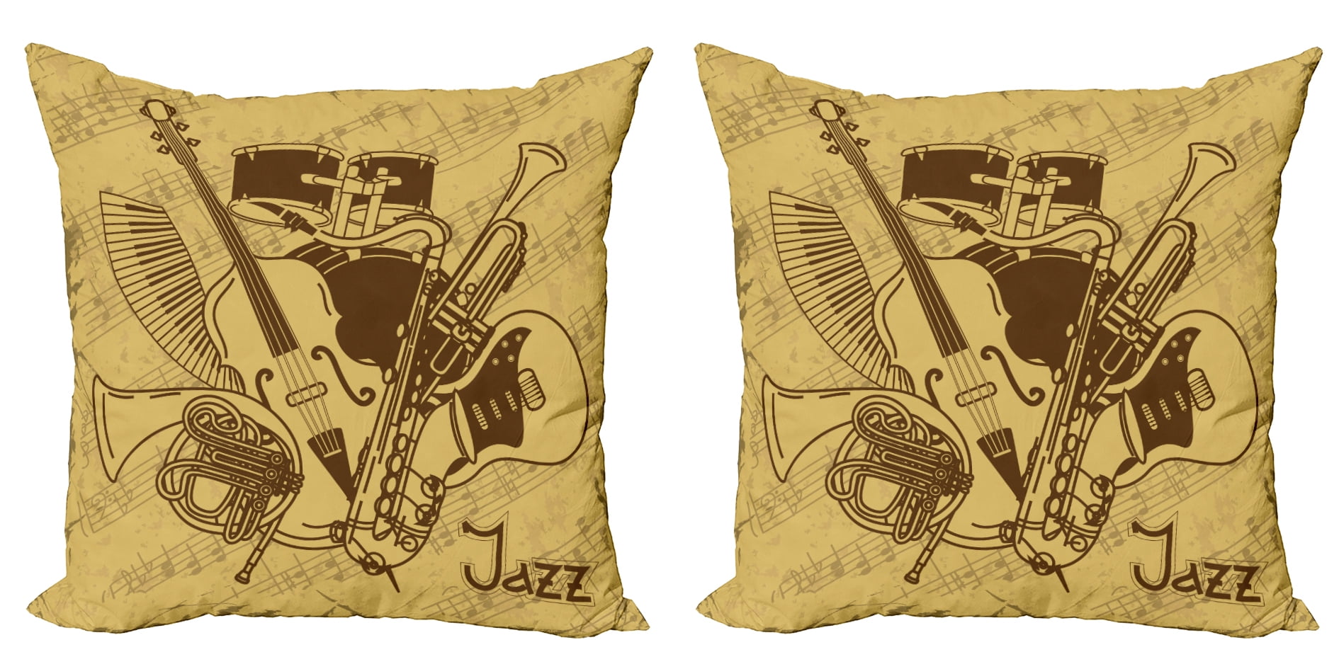 Ambesonne Retro Throw Pillow Cover 2 Pack, Jazz Music Equipments, 18 ...