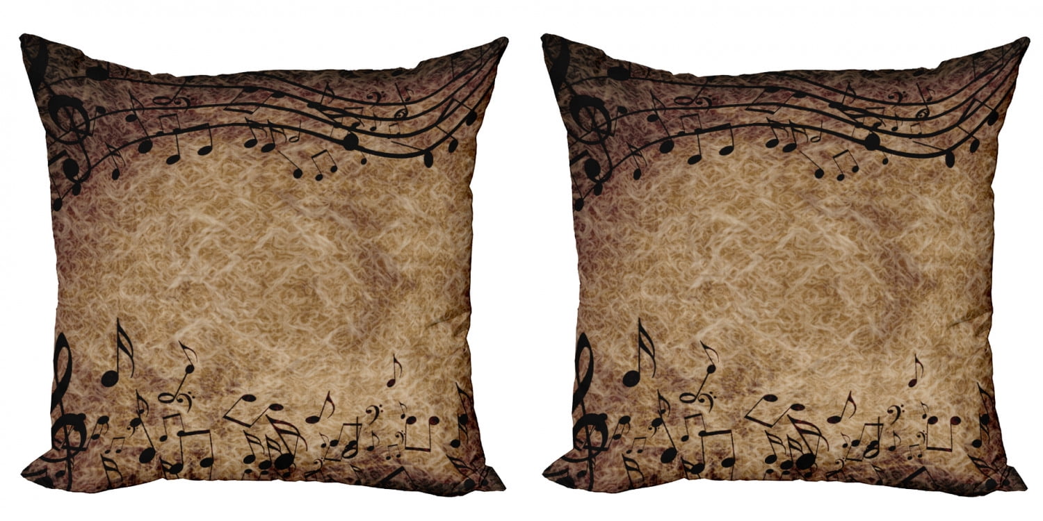 Music Throw Pillow Cushion Cover Pack of 2, Random Musical Notes on ...