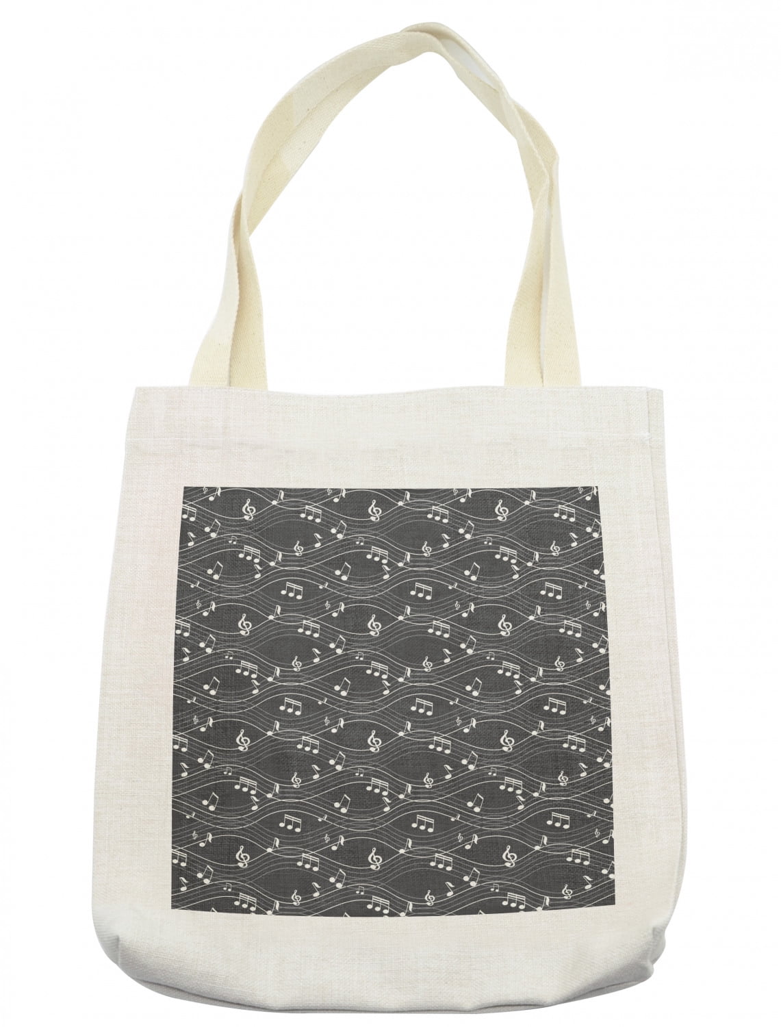 Music Tote Bag, Abstract Theme Wavy Stripes Musical Notes Composition ...