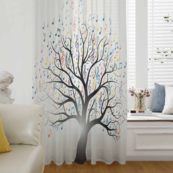 Music Tree Semi Sheer Curtains Drapes for Living Room, Bedroom, French ...
