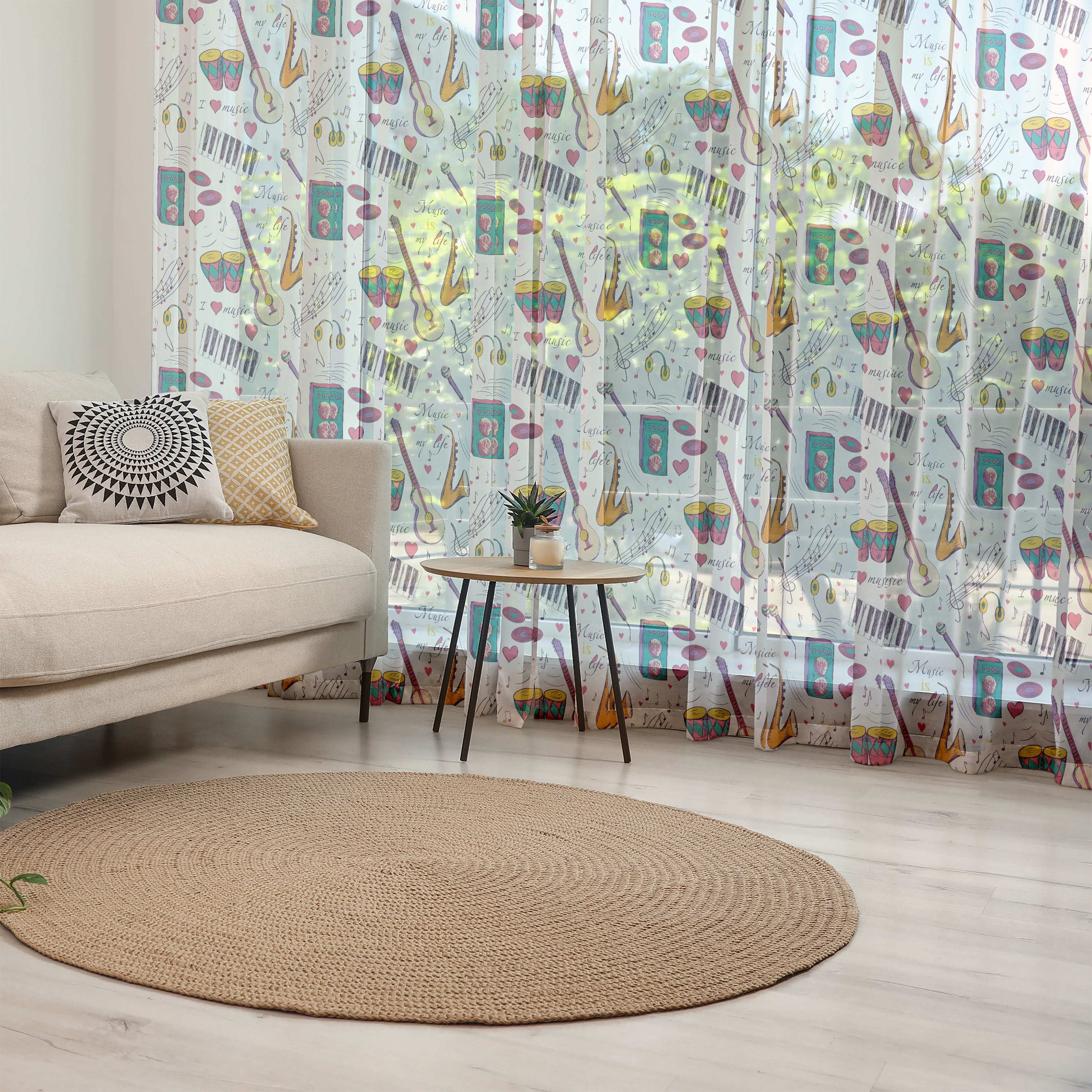 Music Tulle Curtains with Rod Pocket, Instruments Drums Speakers ...