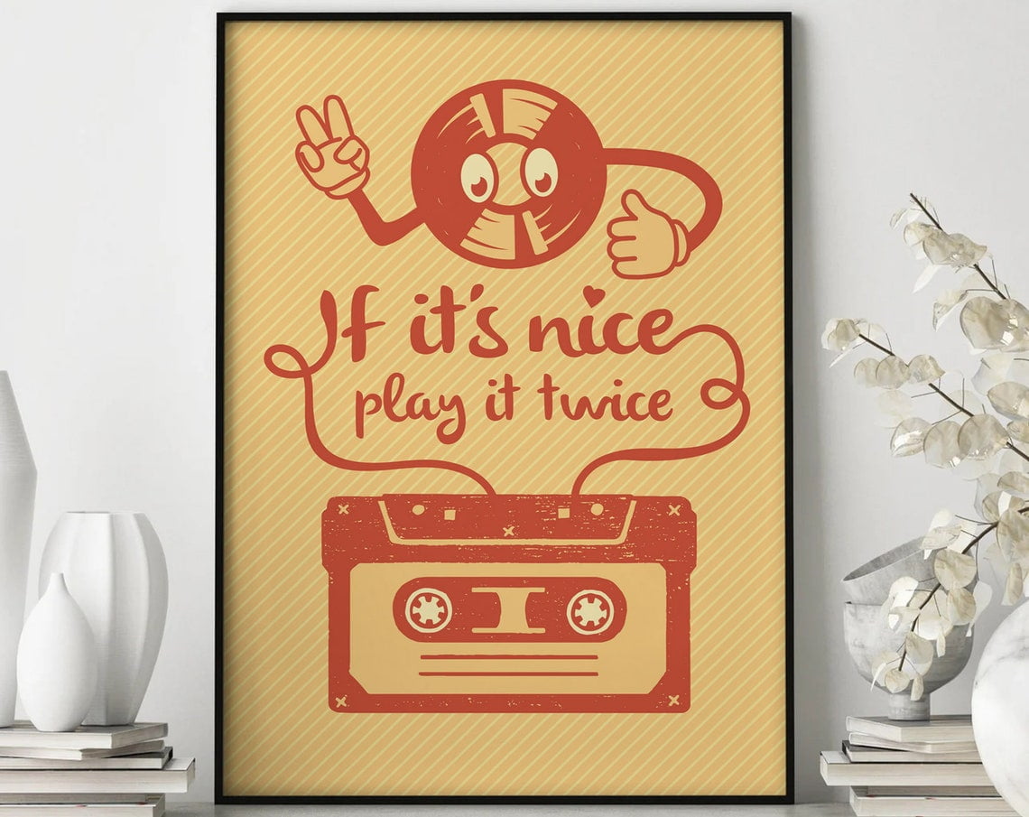 Music Wall Art, Retro Groovy Print, Record Player Poster, Turntband ...
