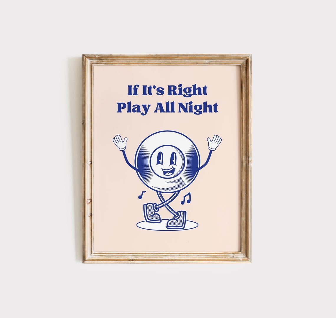 Music Wall Art - Retro Groovy Print Turntable Design Trendy Dorm Decor ...