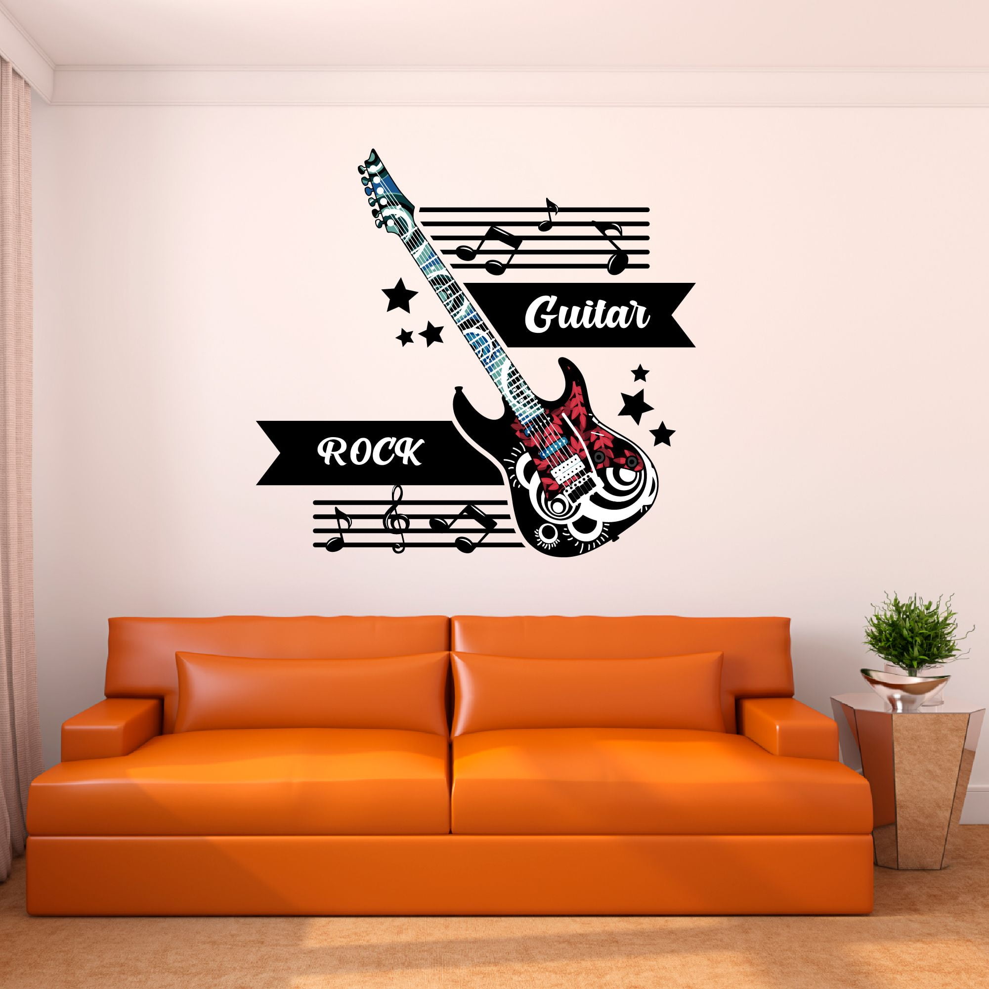 Music Wall Decal Guitar with Geometric Pattern and Musical Notes ...