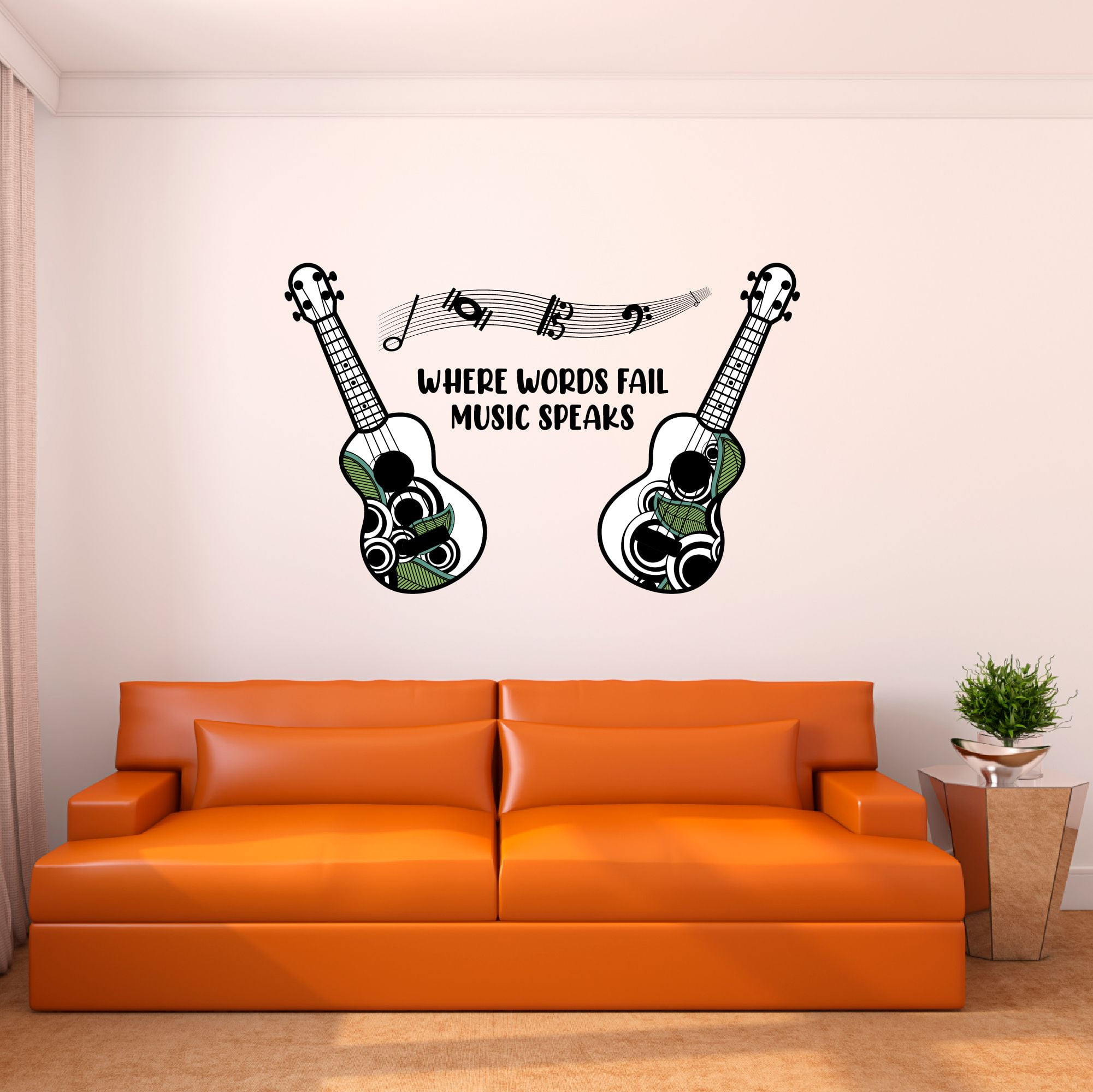Music Wall Decal Two Acoustic Guitars with Musical Notes Bedroom Wall ...